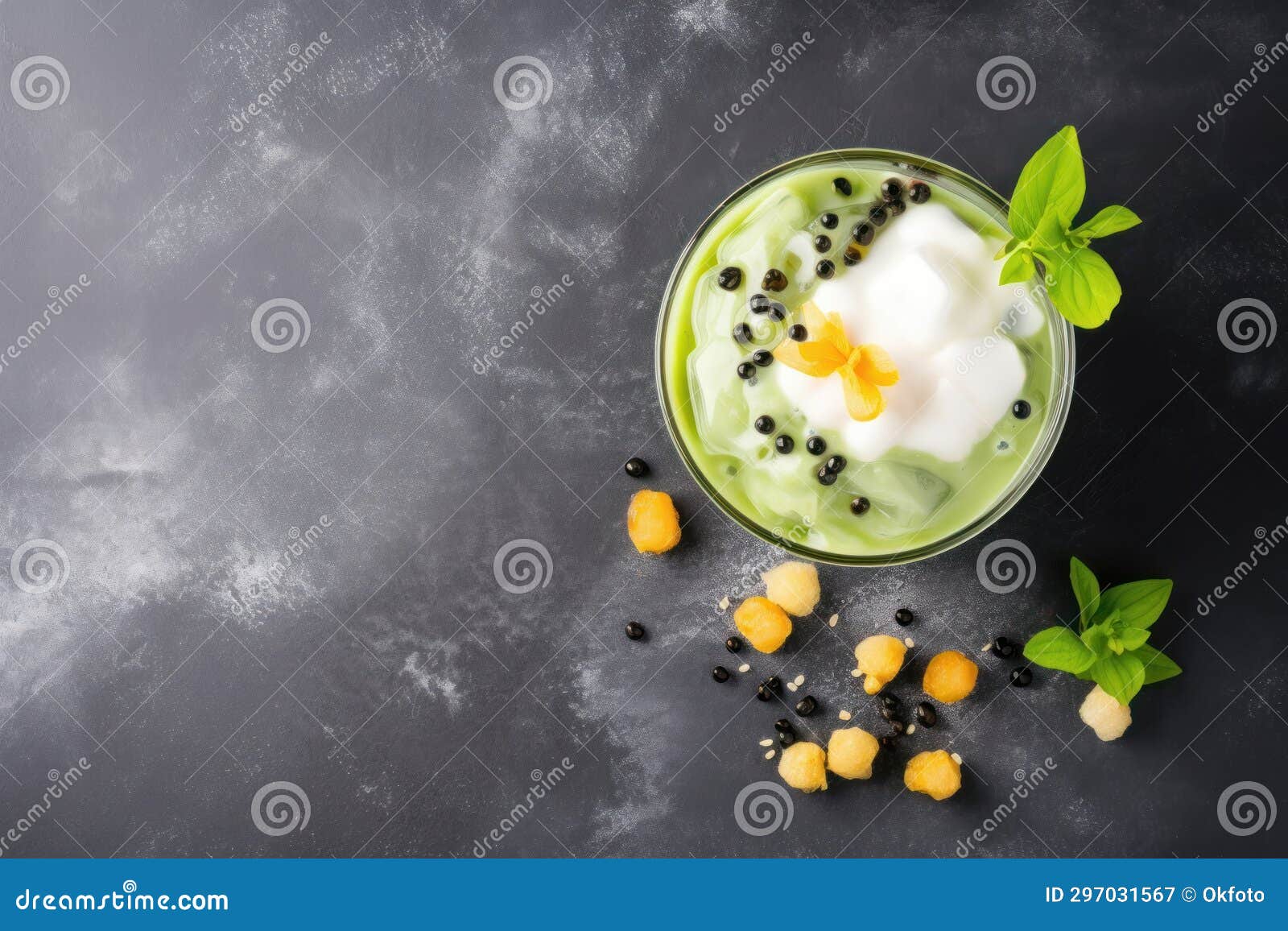 Green Matcha Bubble Tea Thai Tapioca Mint Drink Top View Stock Image ...