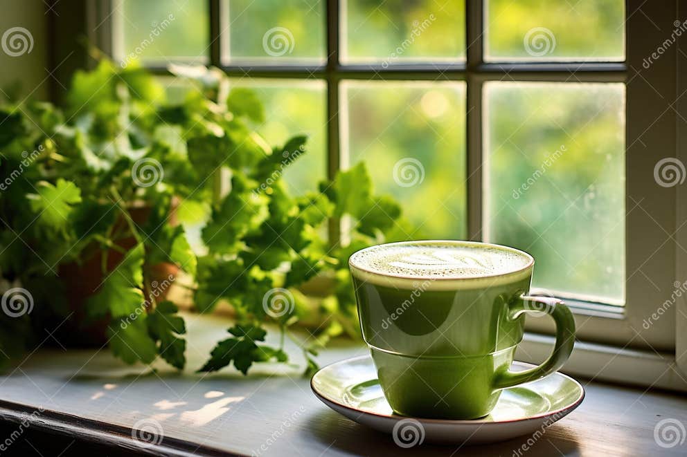 Green Matcha Latte beside a Bright Window Stock Photo - Image of latte ...