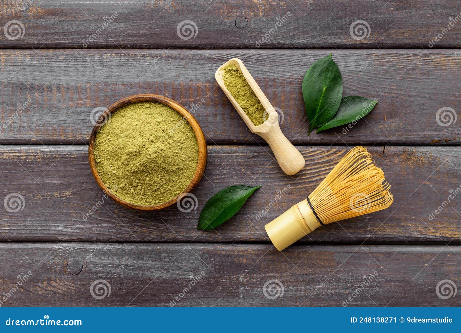 Green Matcha Powder in Bowl with Bamboo Whisk Stock Image - Image of ...