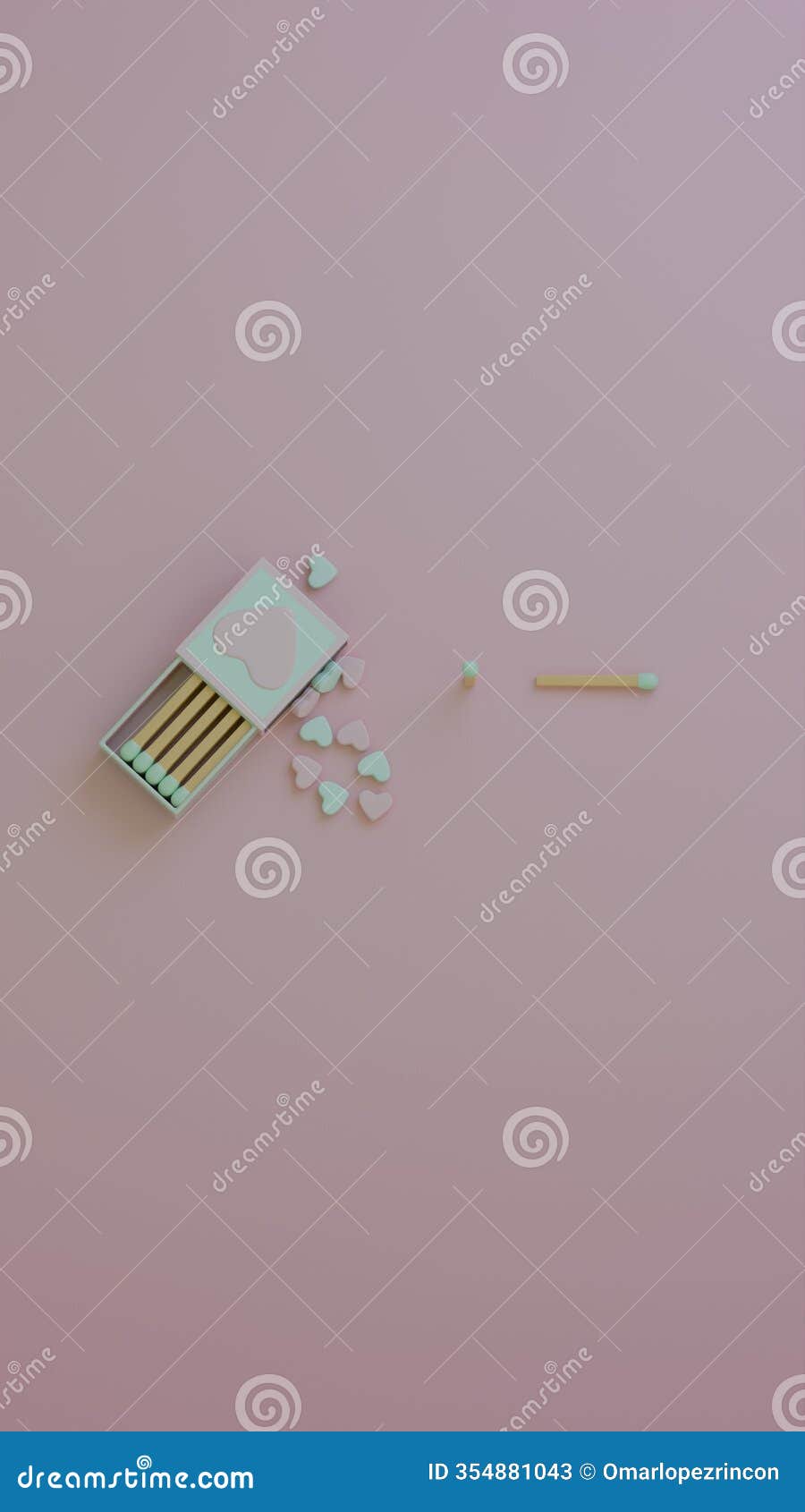 Green Matchstick Standing among Heart-shaped Candies on a Pink Surface ...