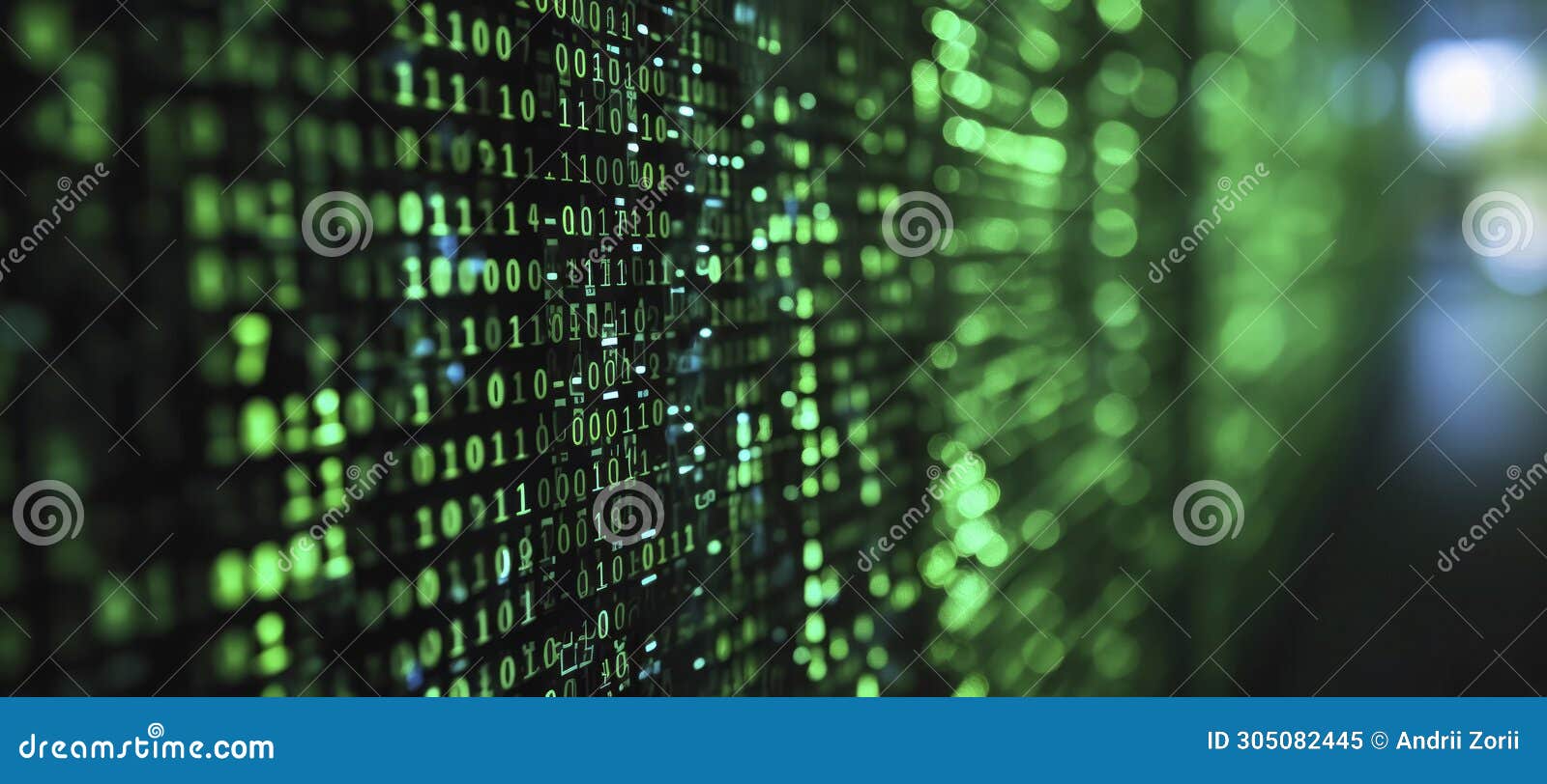 Green Matrix Code Data on Computer Screen Stock Image - Image of ...
