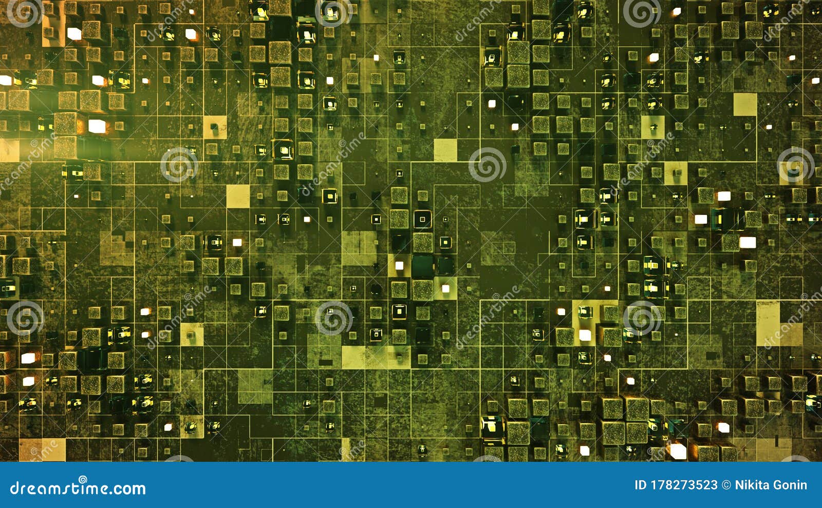 Green Matrix of Glass and Glowing Cubes 3D Render Stock Illustration ...