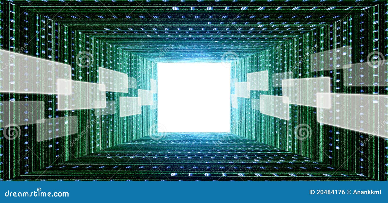 Green Matrix Tunnel with Touch Screen Interface Stock Illustration ...