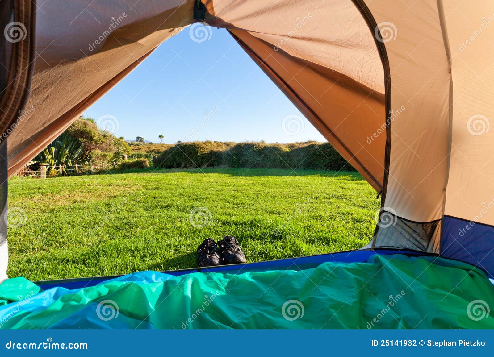 Green Meadow and Forest Seen Thru Open Tent Door Stock Photo - Image of ...