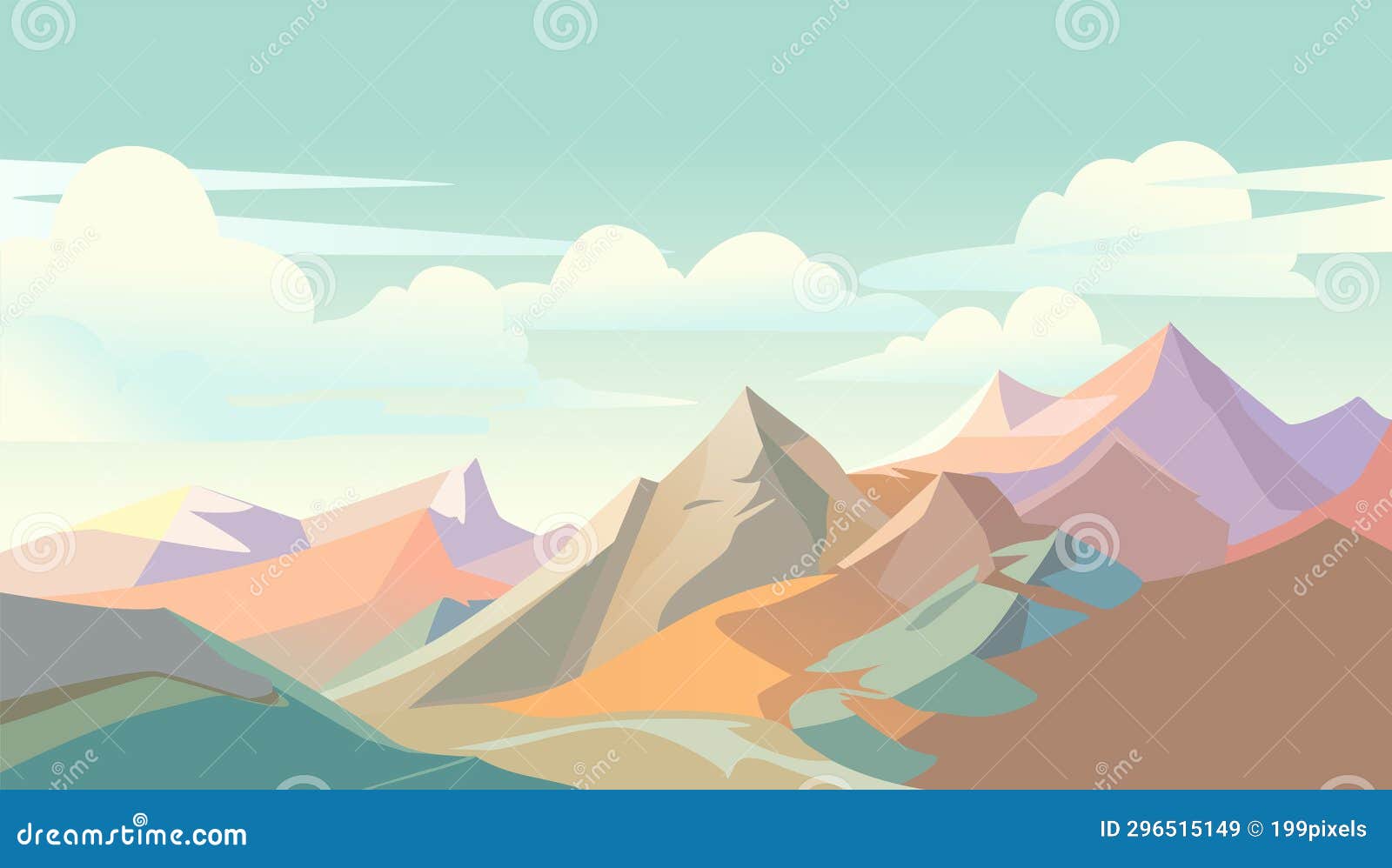 Green Meadows with Three Mountains in the Background Stock Vector ...