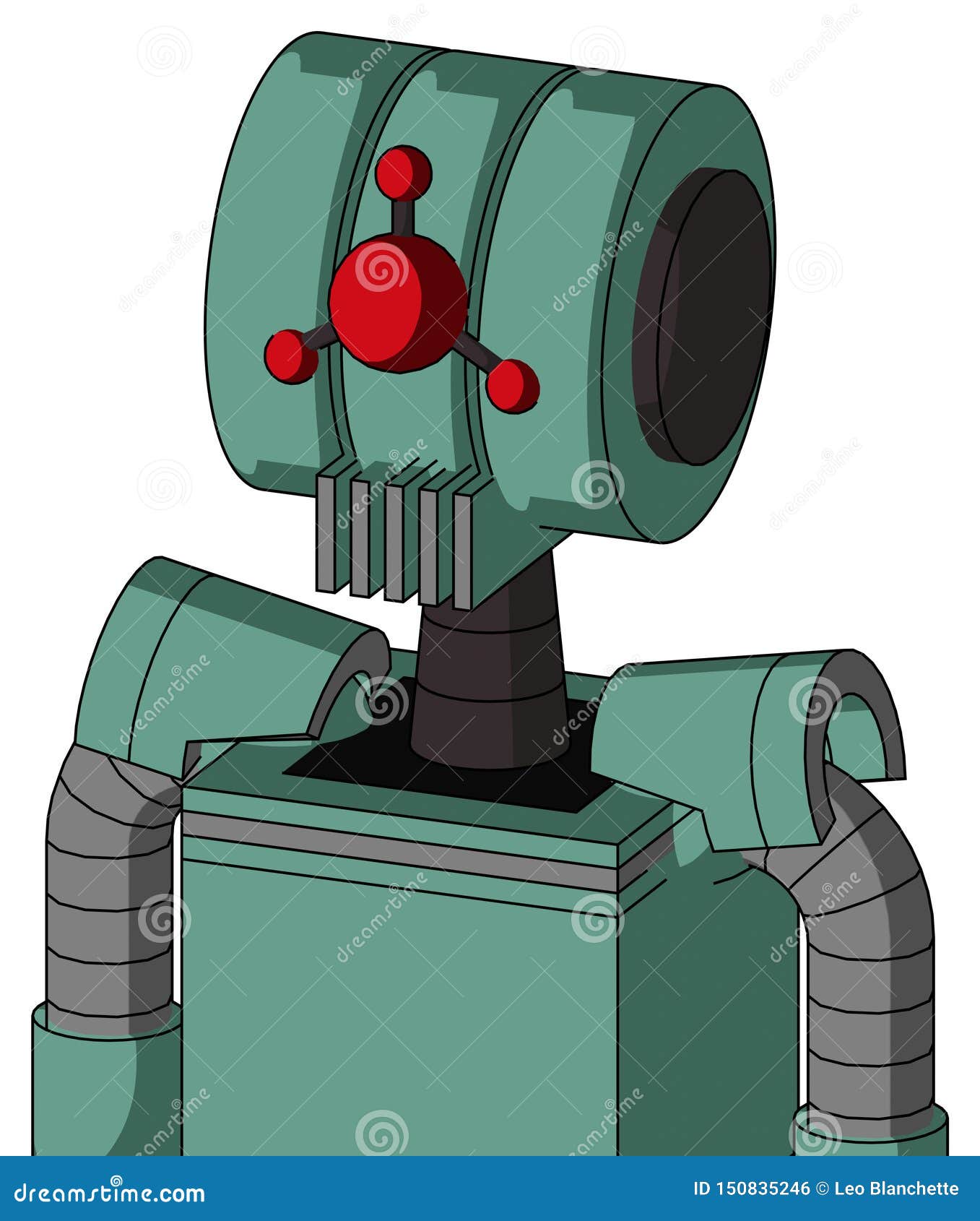 Green Mech With Cylinder-Conic Head And Toothy Mouth And Angry Eyes And ...