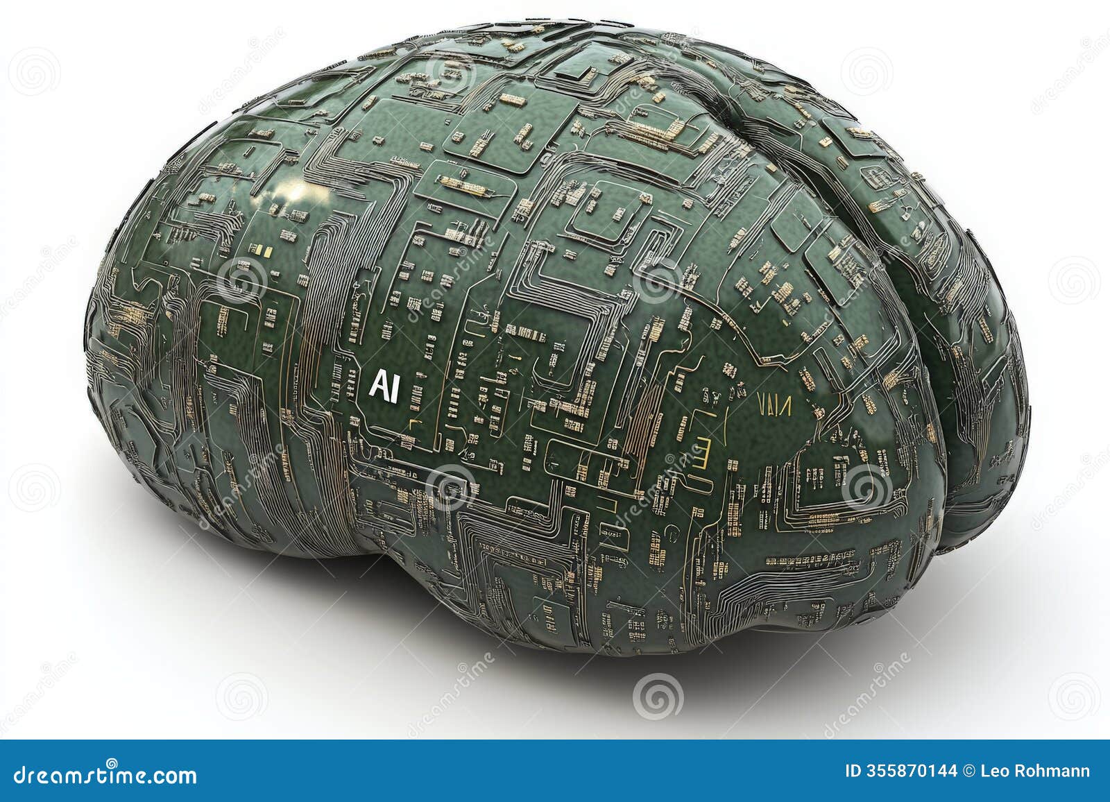 Green Mechanical Brain Embedded AI Circuit Textures Futuristic Elements ...