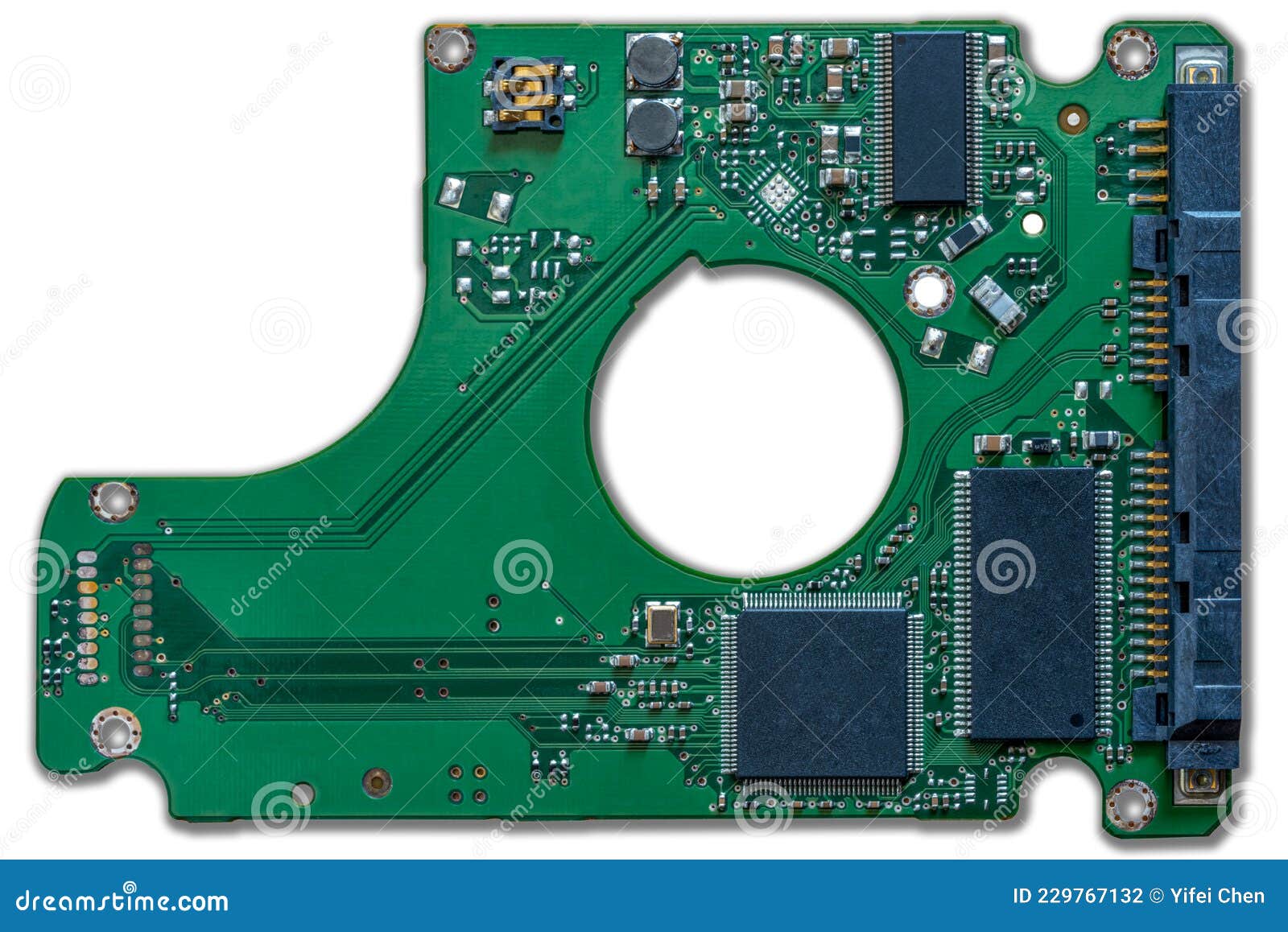 Green Mechanical Hard Disk Circuit Board, Local Close-up on White ... Green Mechanical Hard Disk Circuit Board, Local Close-up on White ...