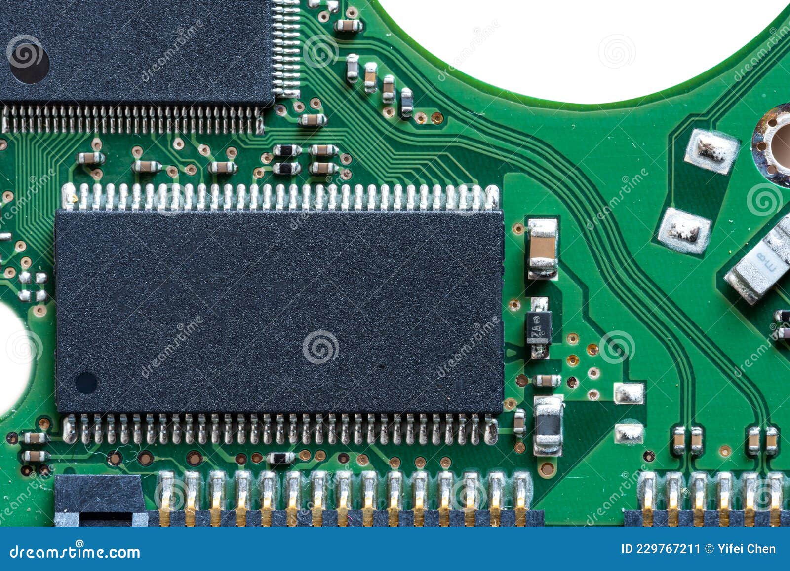Green Mechanical Hard Disk Circuit Board, Local Close-up on White ... Green Mechanical Hard Disk Circuit Board, Local Close-up on White ...