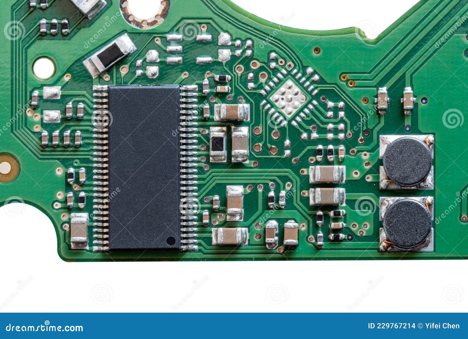 Green Mechanical Hard Disk Circuit Board, Local Close-up on White ... Green Mechanical Hard Disk Circuit Board, Local Close-up on White ...