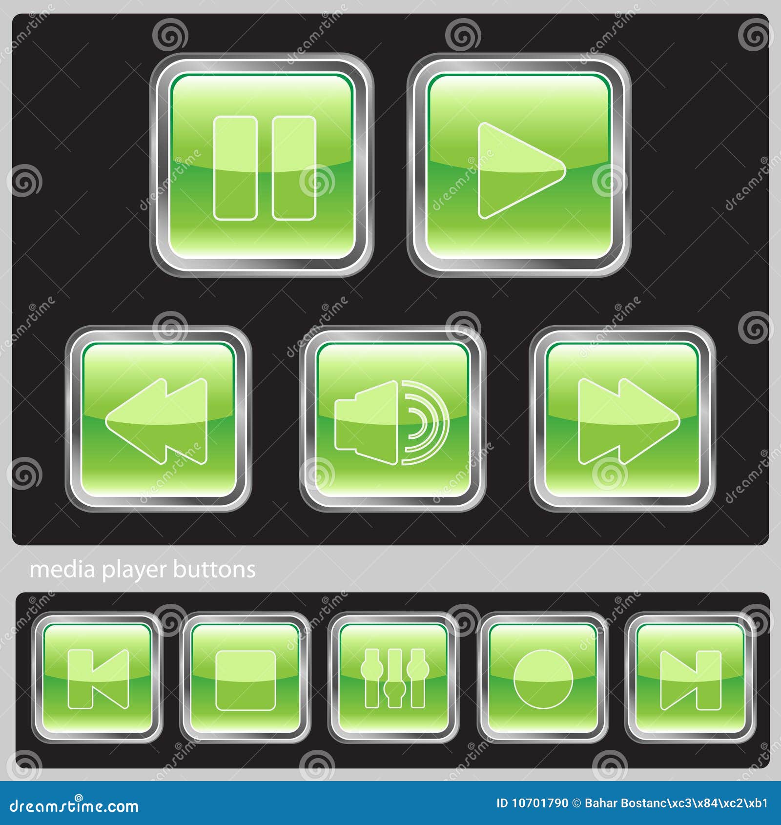 Green media buttons stock vector. Illustration of arrow - 10701790