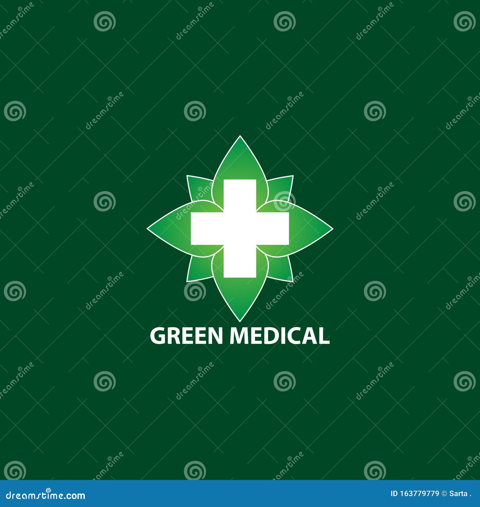 GREEN Medical Logo with Leaf Illustration Stock Illustration ...