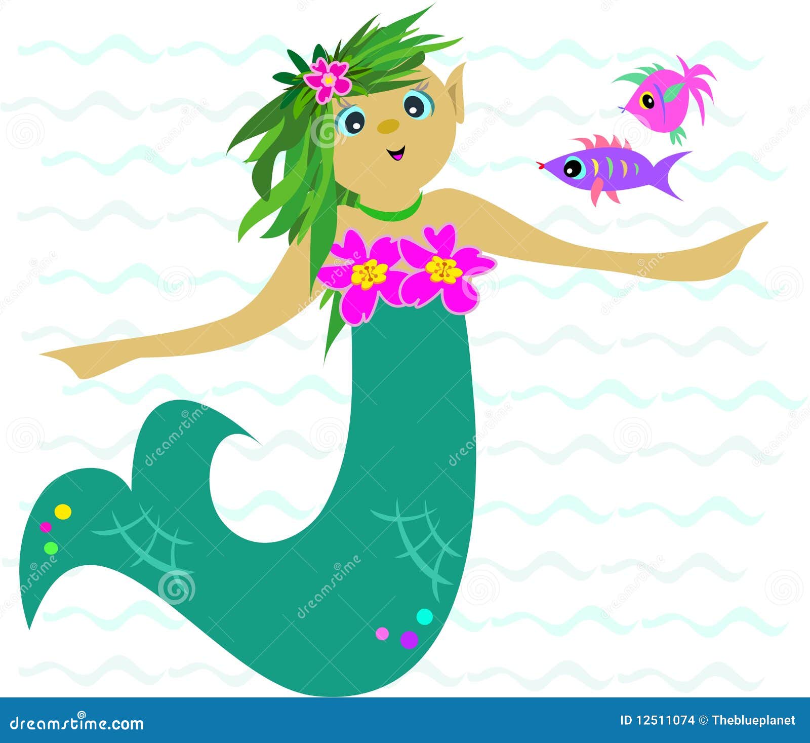 Green Mermaid in the Sea stock vector. Illustration of fantasy - 12511074
