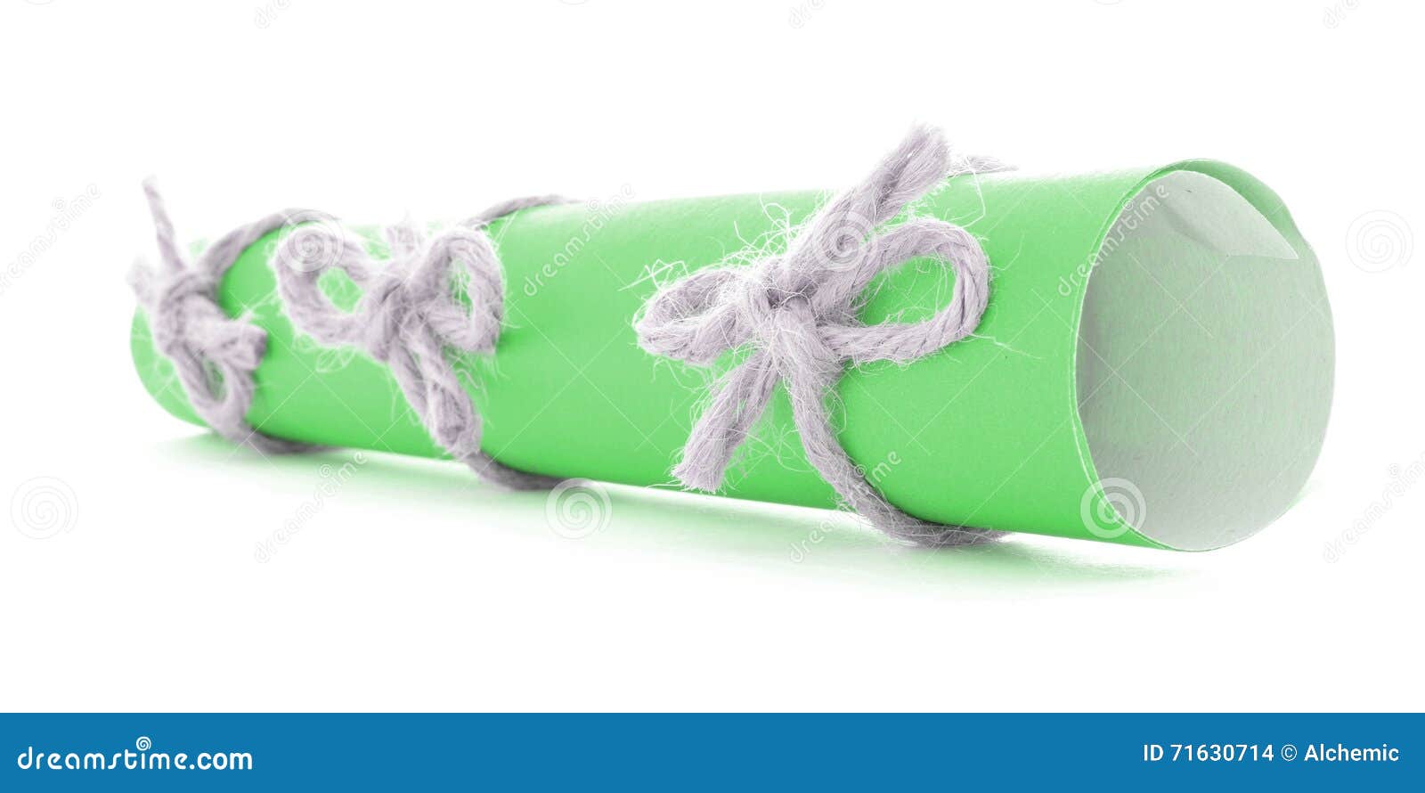 Green Message Roll Tied With String, Three Natural Nodes Isolated Stock ...