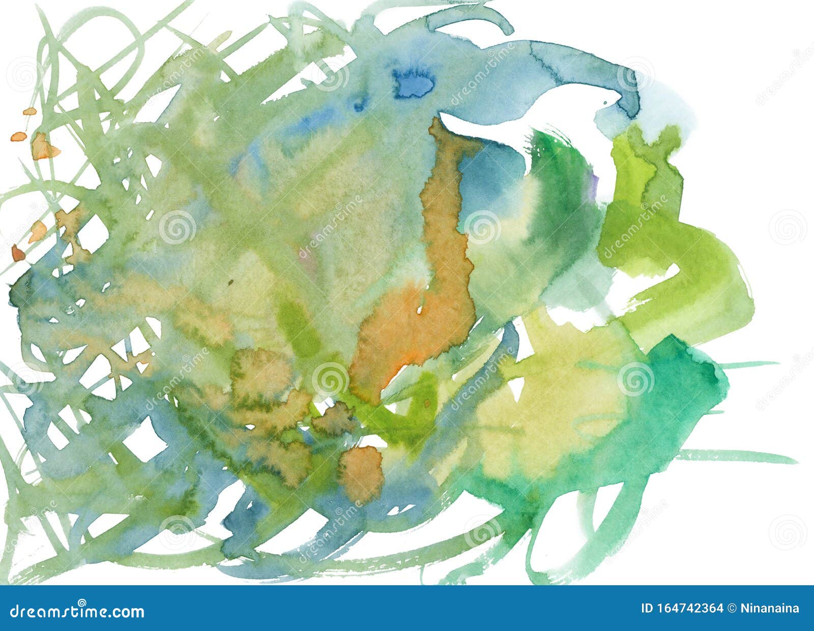 Green Messy Expressive Watercolor Stain. Dynamic Multicolor Abstraction ...