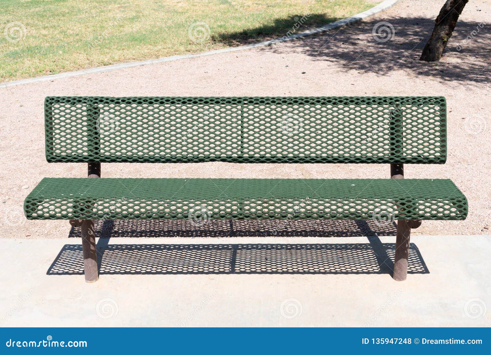 Green Metal Bench in Park on the Concrete Stock Photo - Image of ...