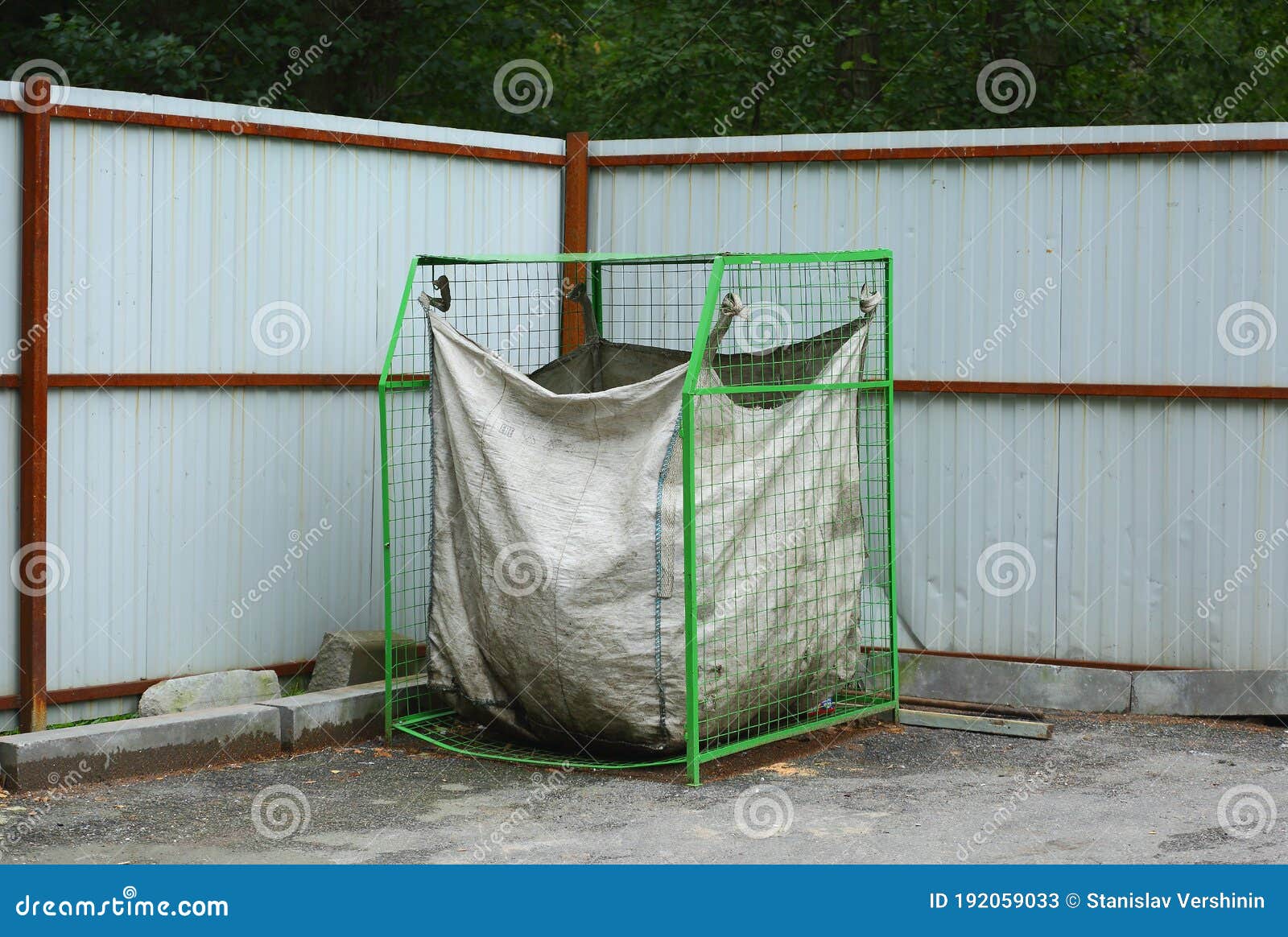 Green Metal Container with a Bag for Collecting Used Plastic Bottles ...