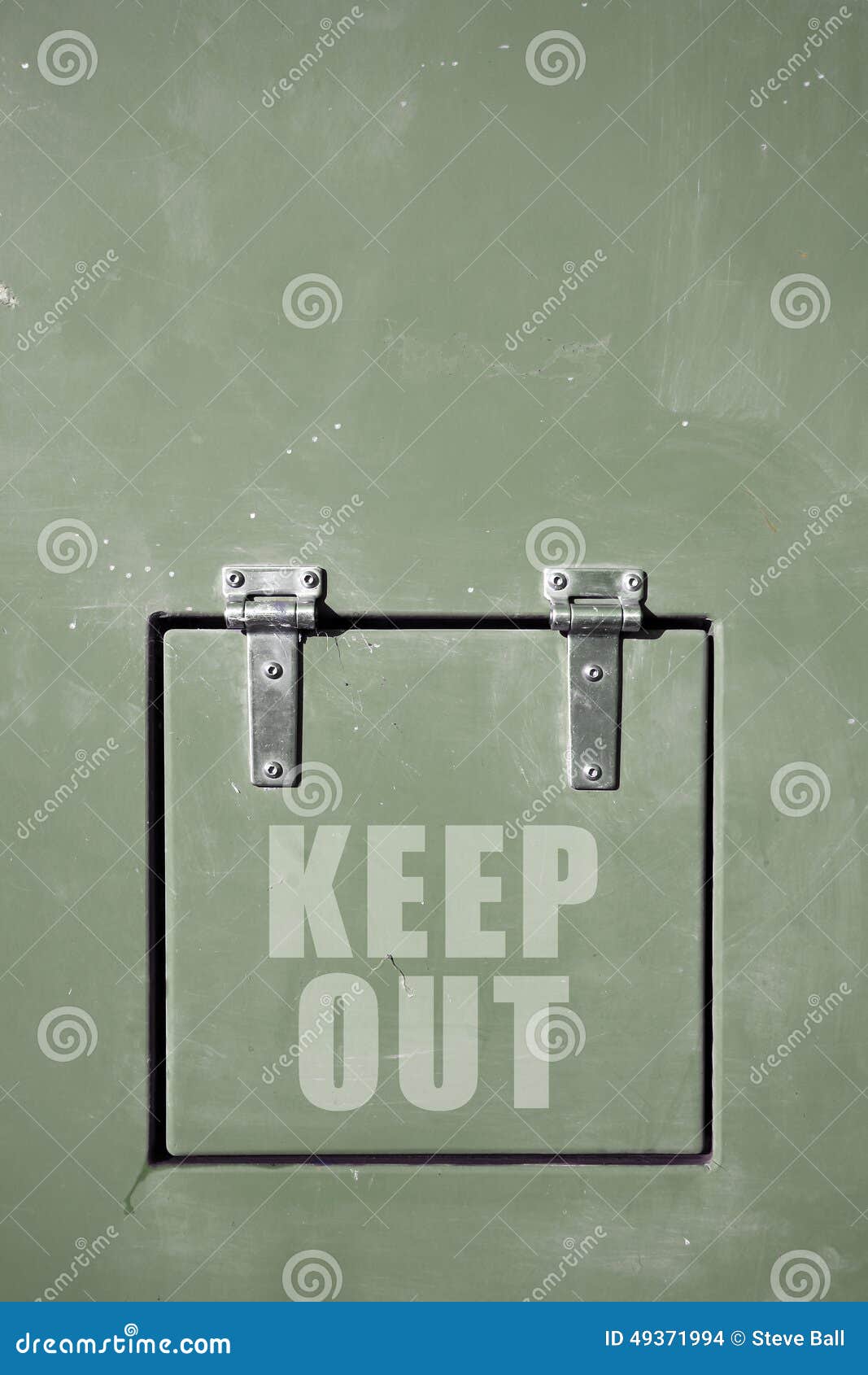 Green metal door, keep out stock photo. Image of storage - 49371994