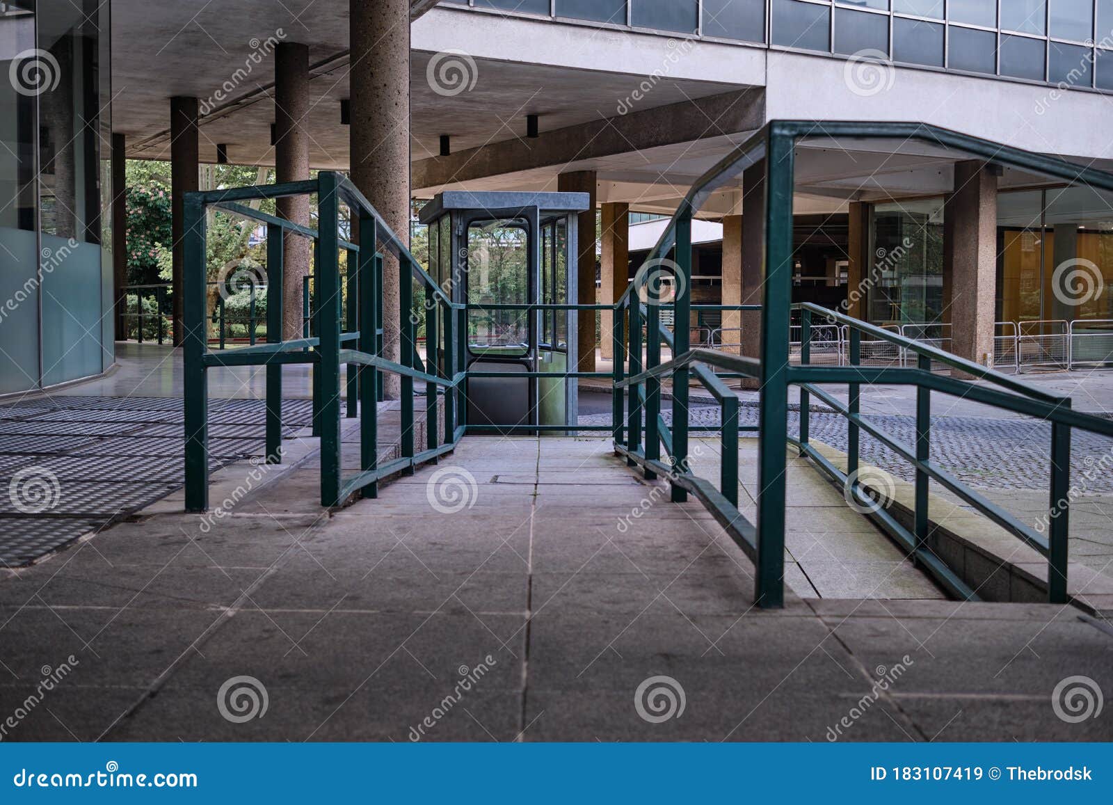 Green Metal Railings Along Ramp in 60s Development Stock Image - Image ...