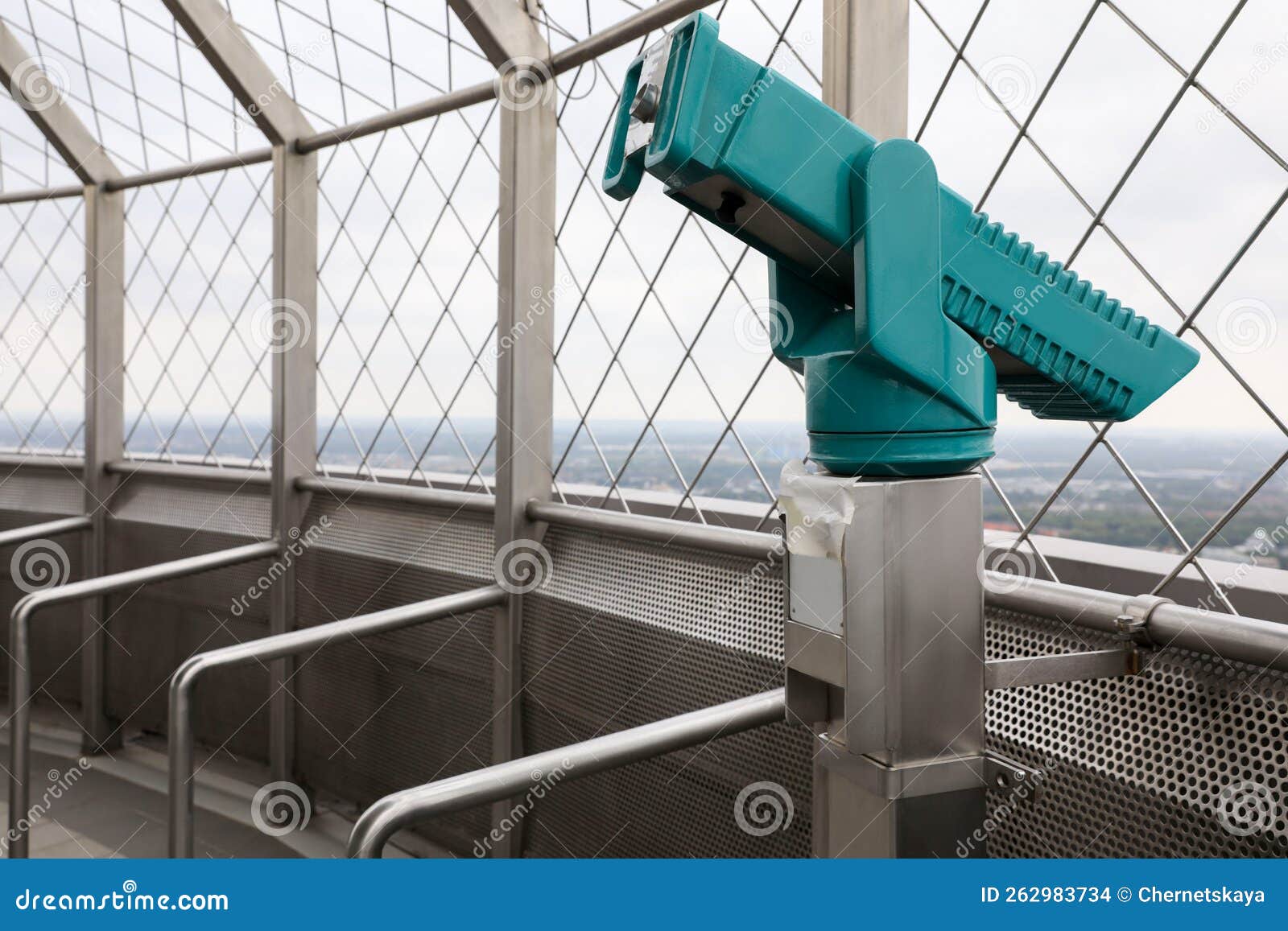 Green Metal Tower Viewer on Observation Deck Stock Photo - Image of ...