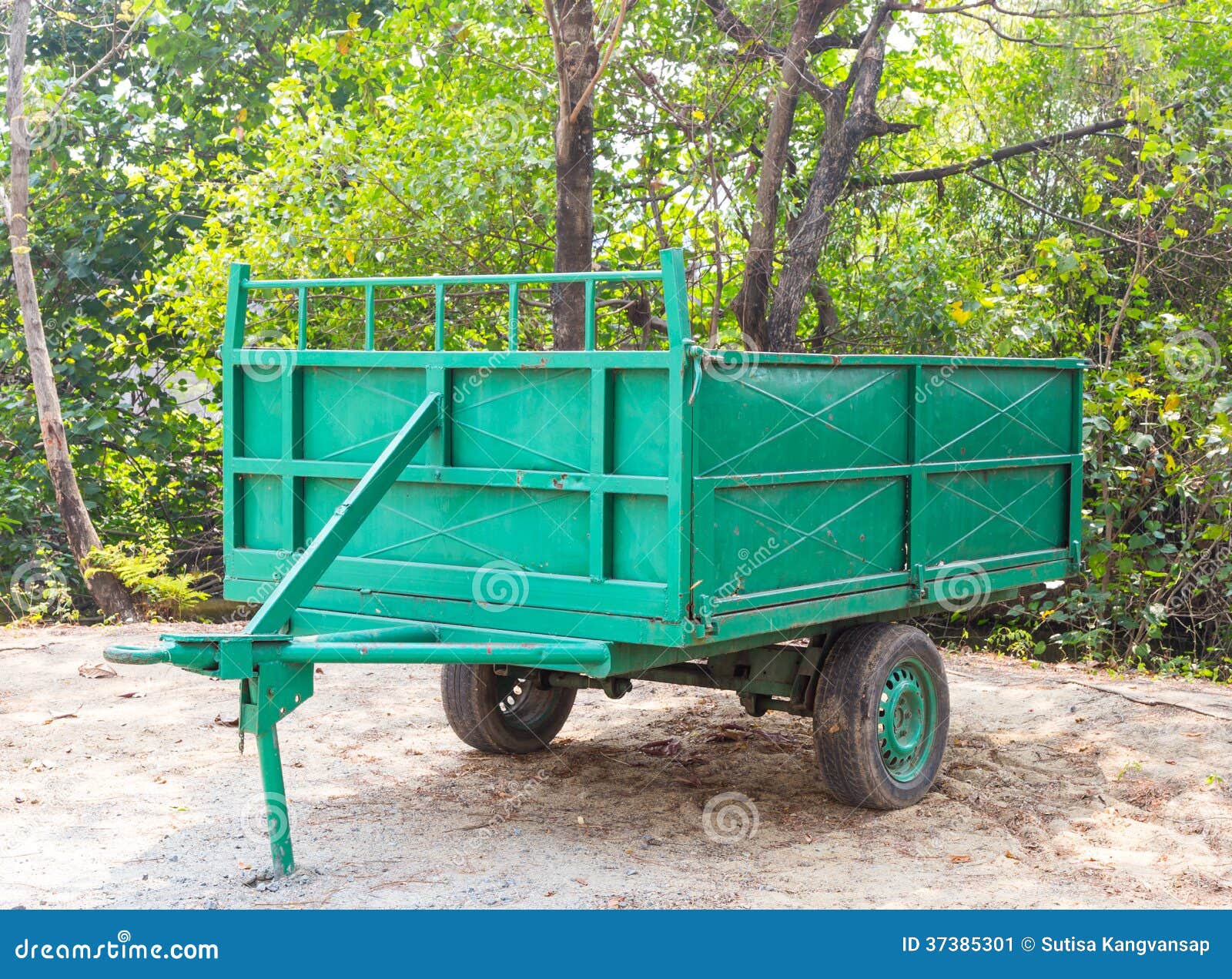 Green Metal Trailer of Large Garbage Bin Stock Image - Image of recycle ...