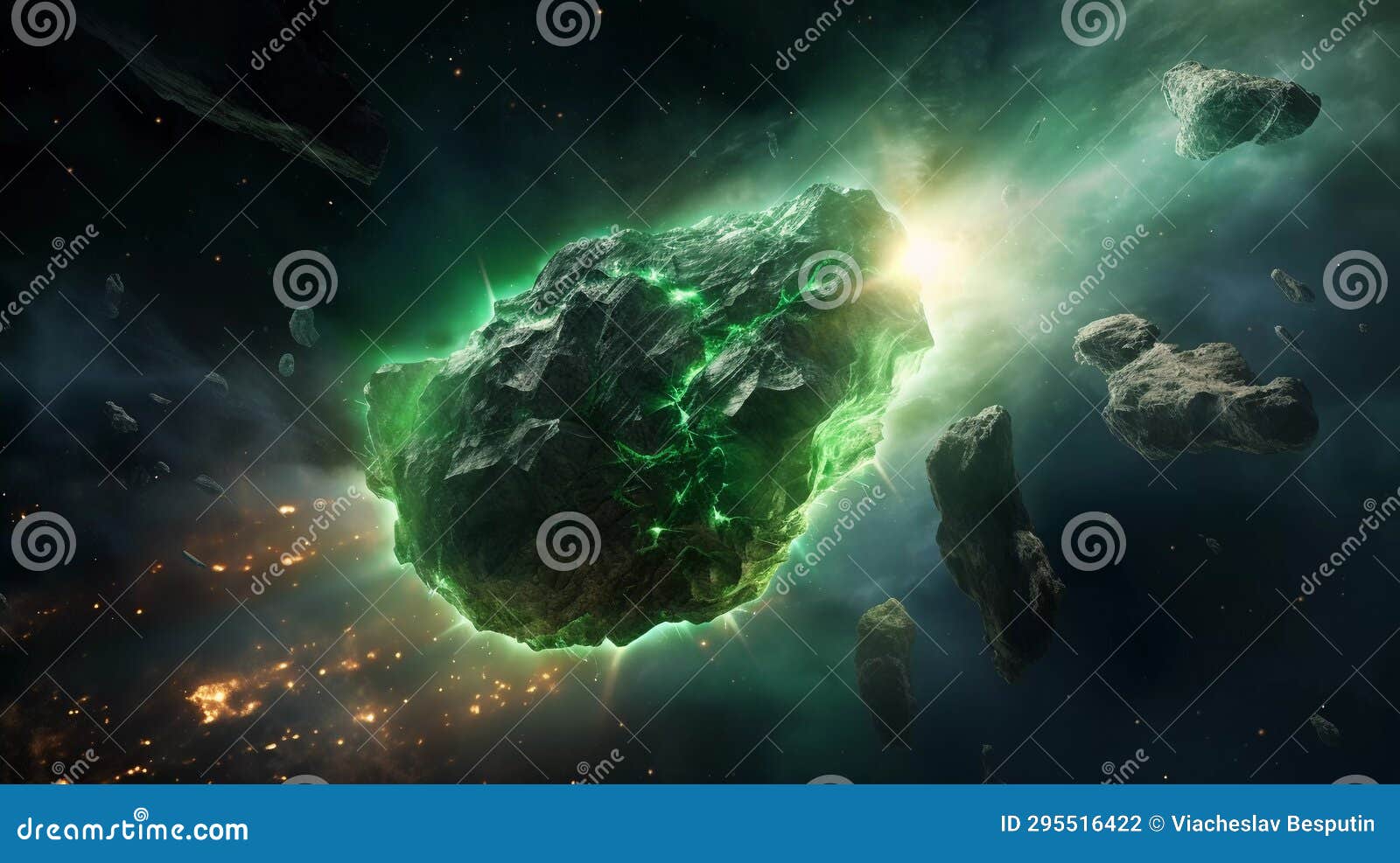 Green Meteorite in Space Falls on Planet Earth Stock Illustration ...