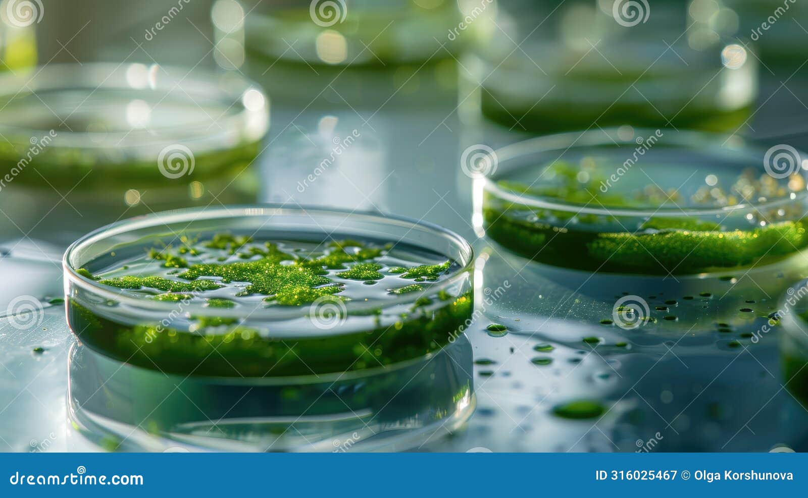 Green Microalgae Clusters Under Scientific Examination in Lab. Stock ...