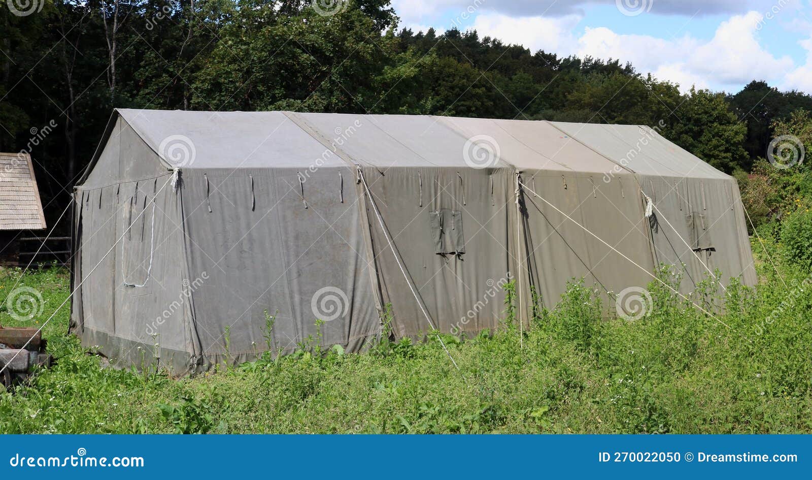 Green Military Tent Set Up in the Forest Stock Photo - Image of field ...