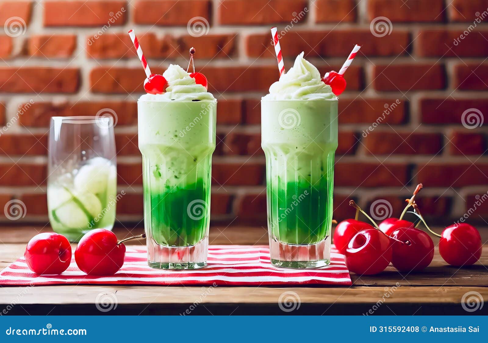 Green Milkshake with Cream in Glasses on the Table Stock Photo - Image ...