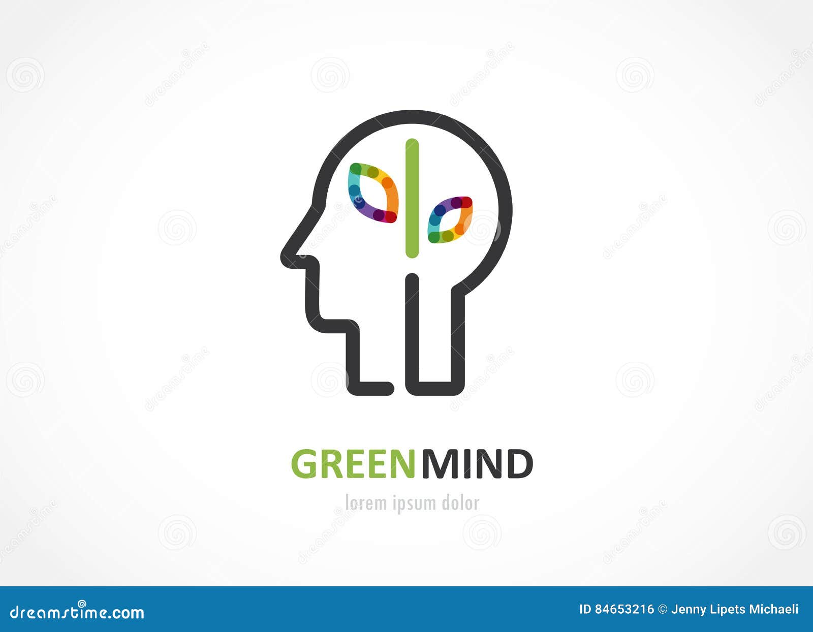 Green Mind- Abstract Colorful Icon of Human Head, Brain Symbol Stock ...