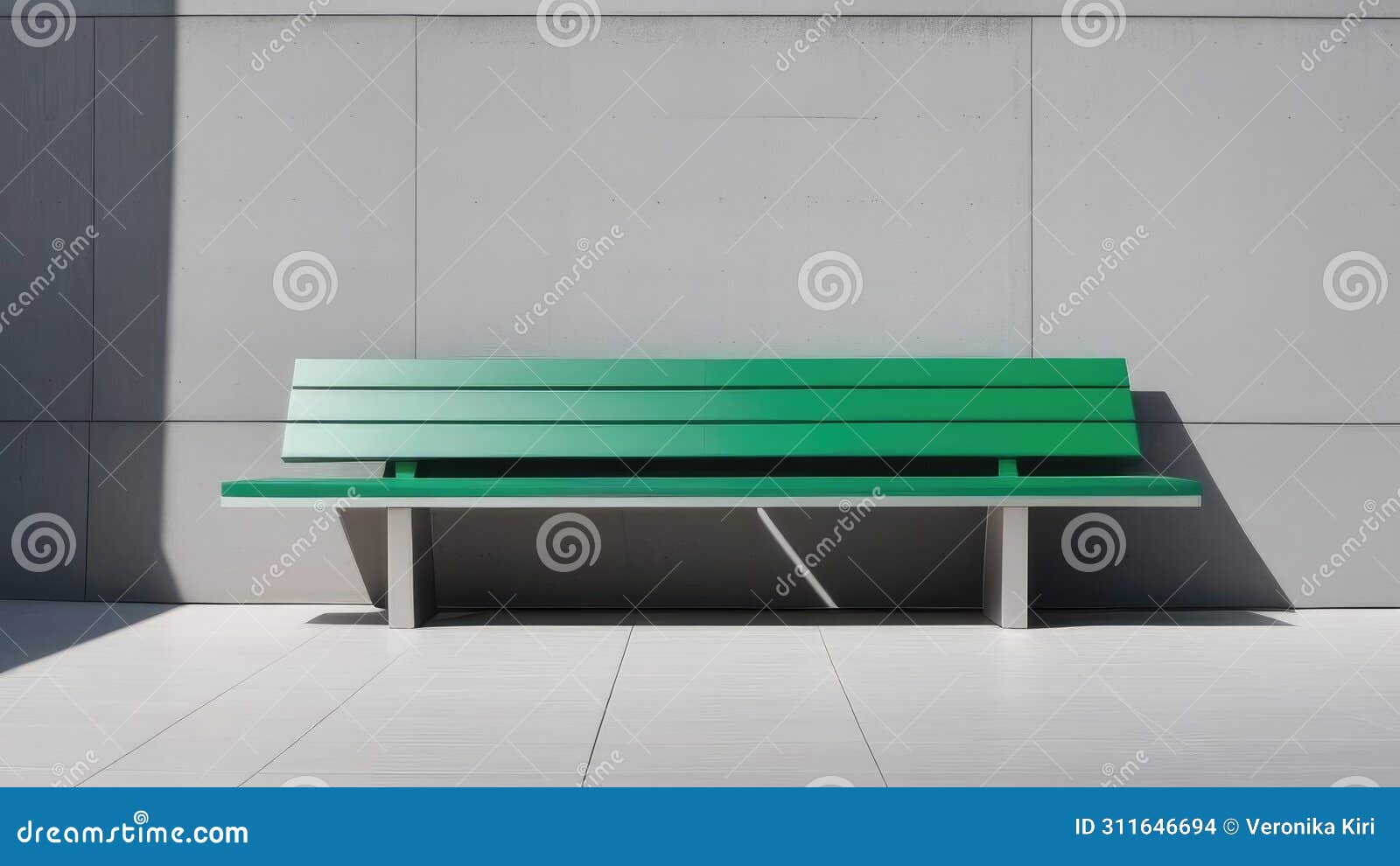 Green Minimalistic Bench Against Gray Concrete Wall. Daylight. Copy ...