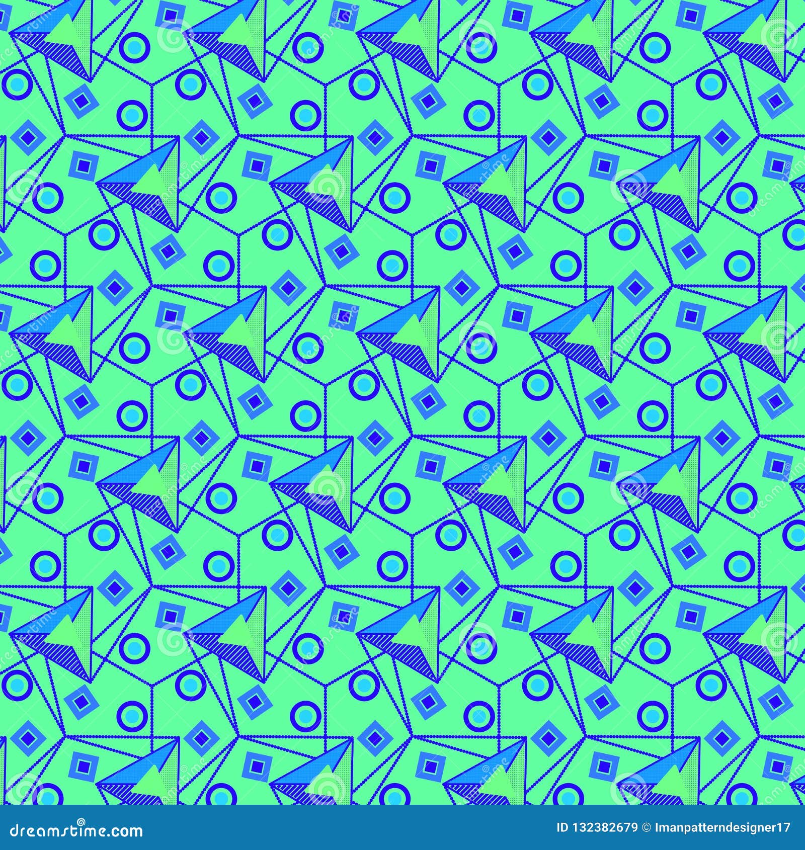 Vivid Green Mint and Blue Geometric Seamless Pattern Stock Vector ...