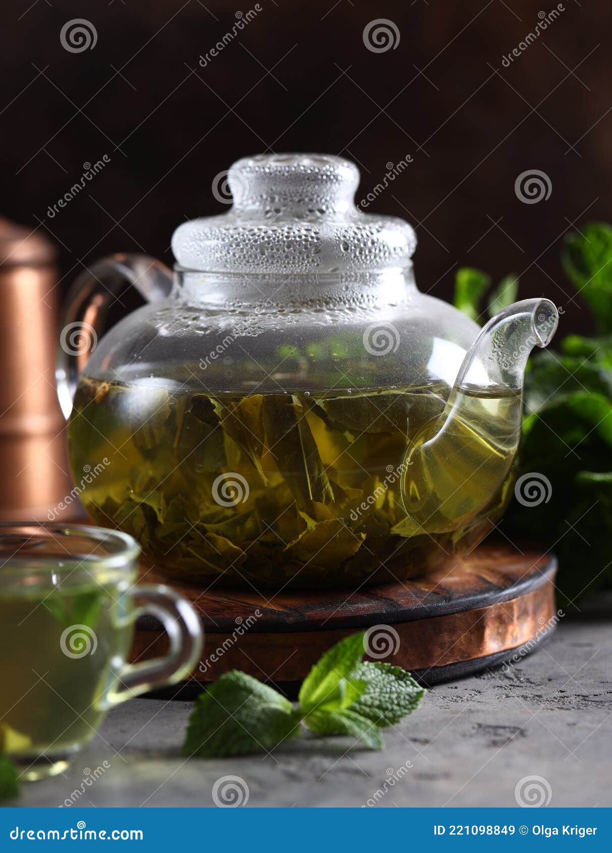 Green mint tea stock image. Image of freshness, healthy - 221098849