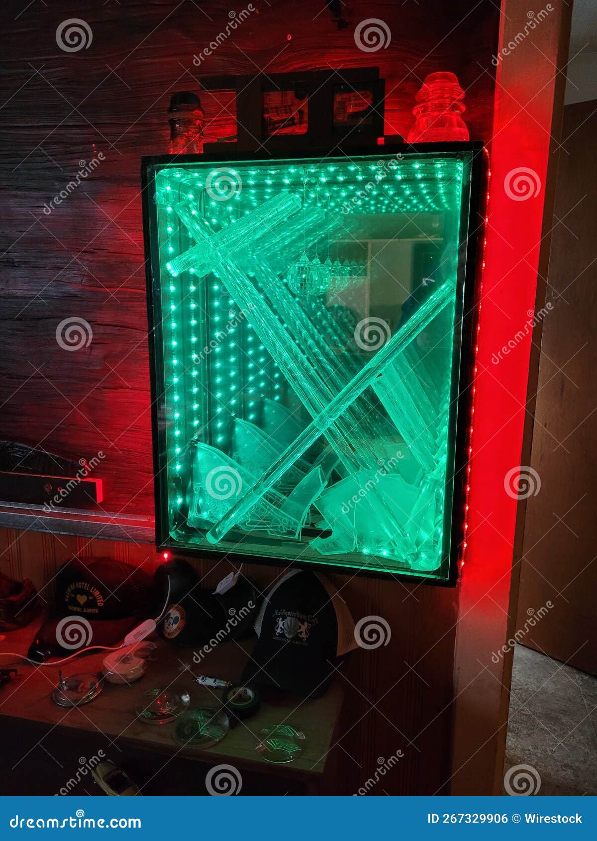 Green Mirror with the Infinity Effect with Red Lights in the Background ...