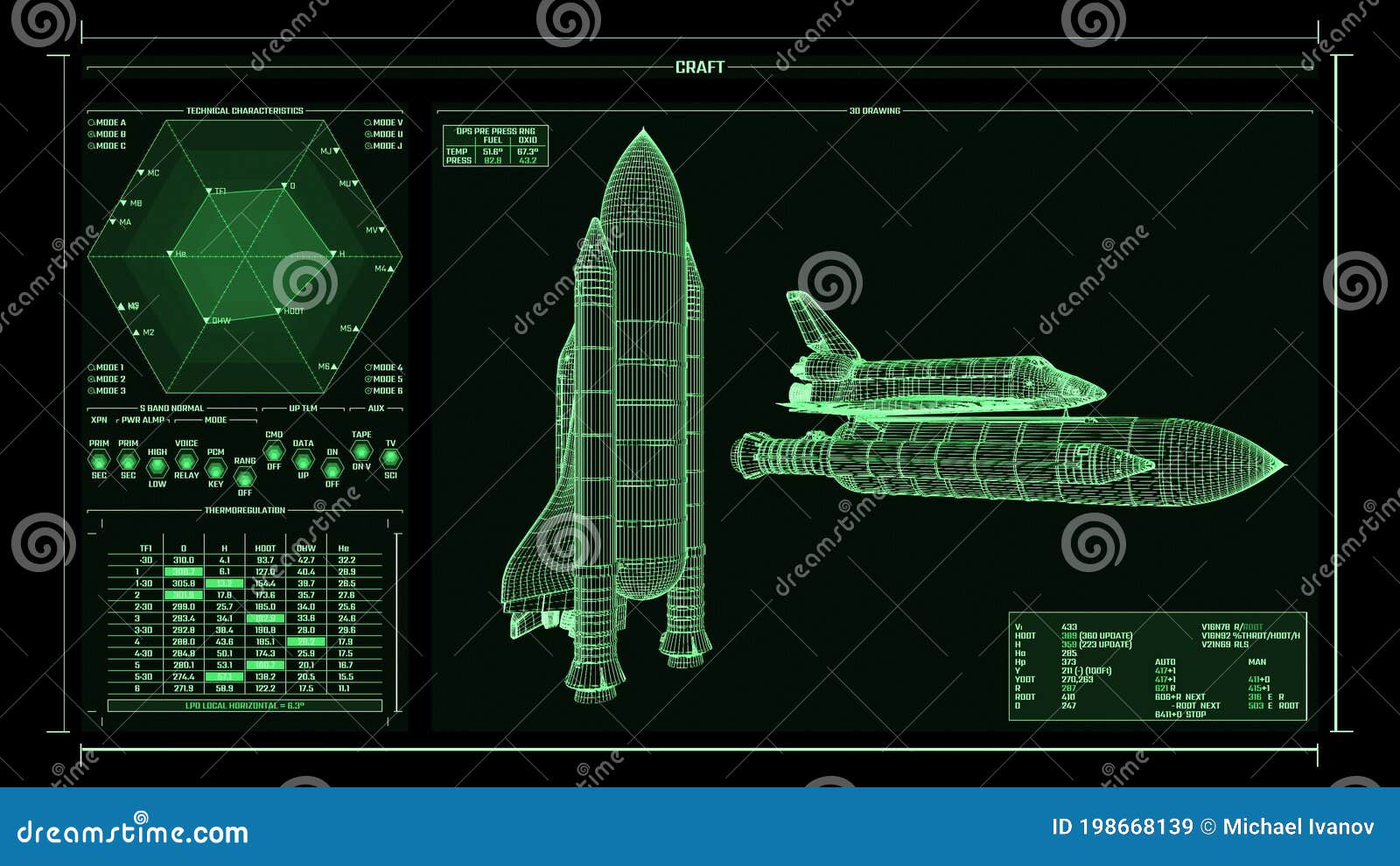 Perspective Blue Mission Control Center Monitor with Indicators and ...