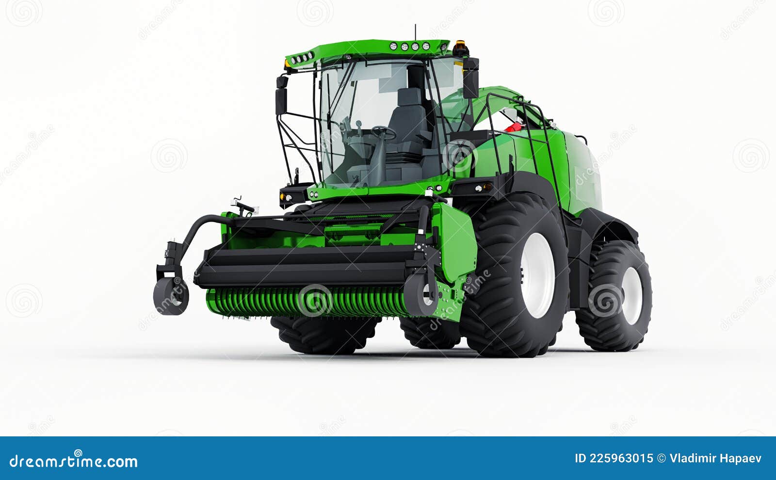 Green Modern Combine on a White Background. 3d Rendering. Stock ...