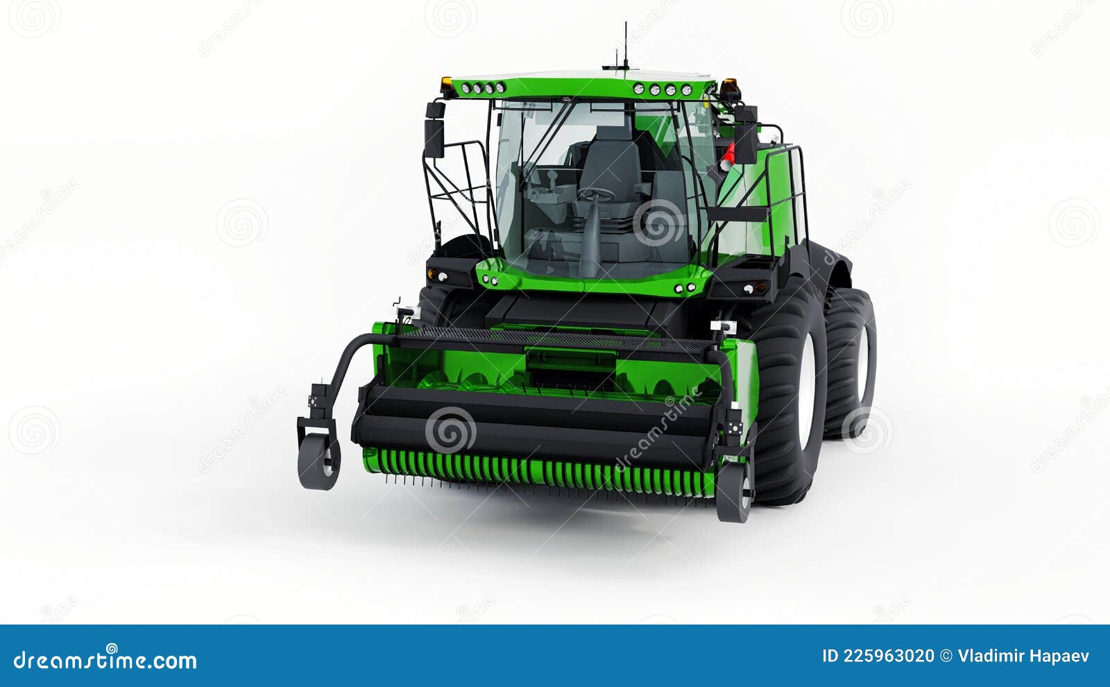 Green Modern Combine on a White Background. 3d Rendering. Stock ...