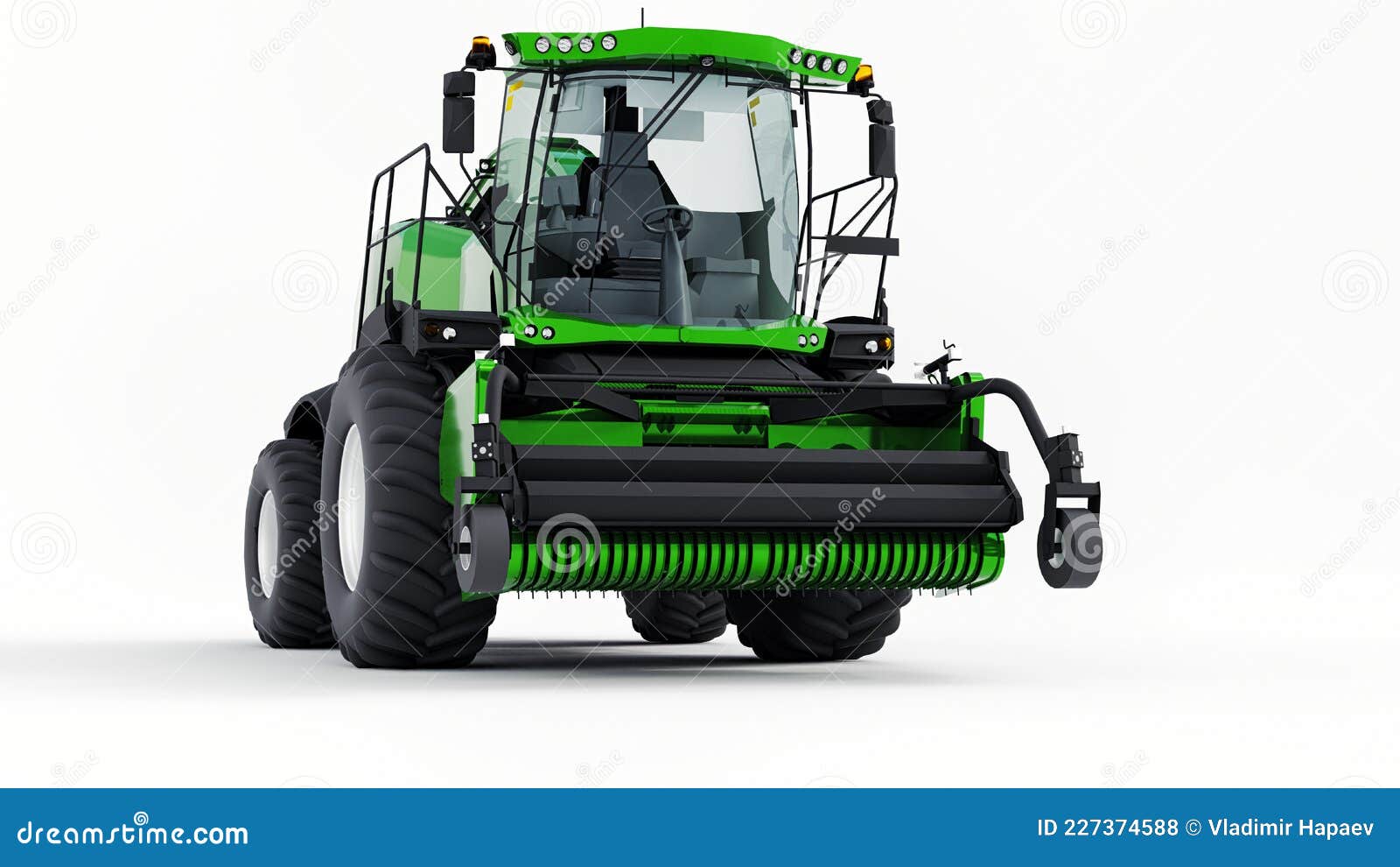 Green Modern Combine on a White Background. 3d Rendering. Stock ...