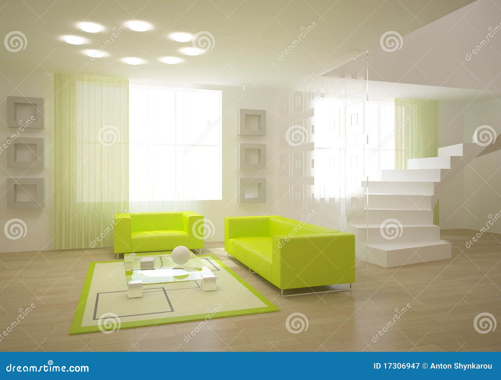 Green modern room stock illustration. Illustration of indoors - 17306947