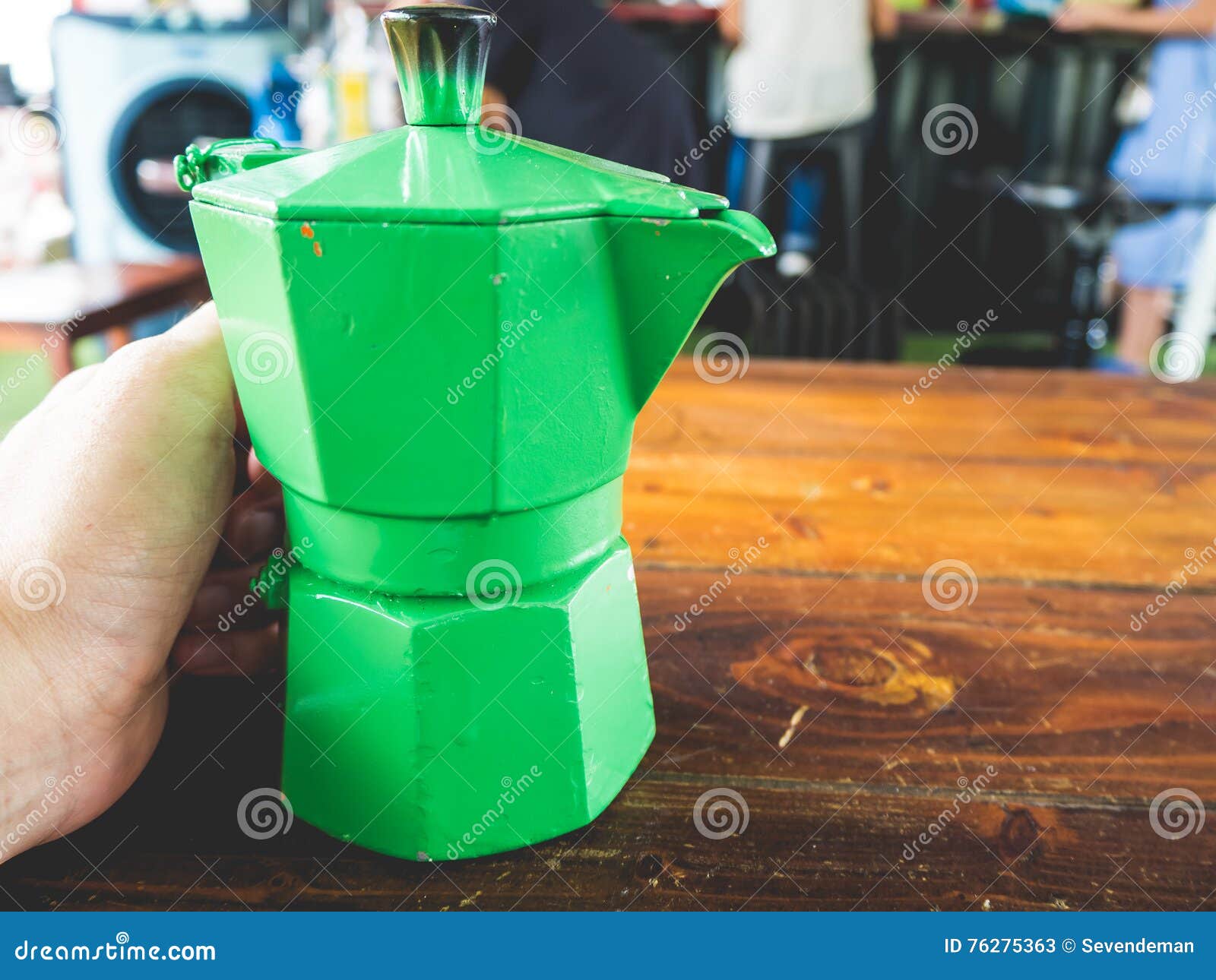 Green moka pot. stock image. Image of steel, white, classic - 76275363