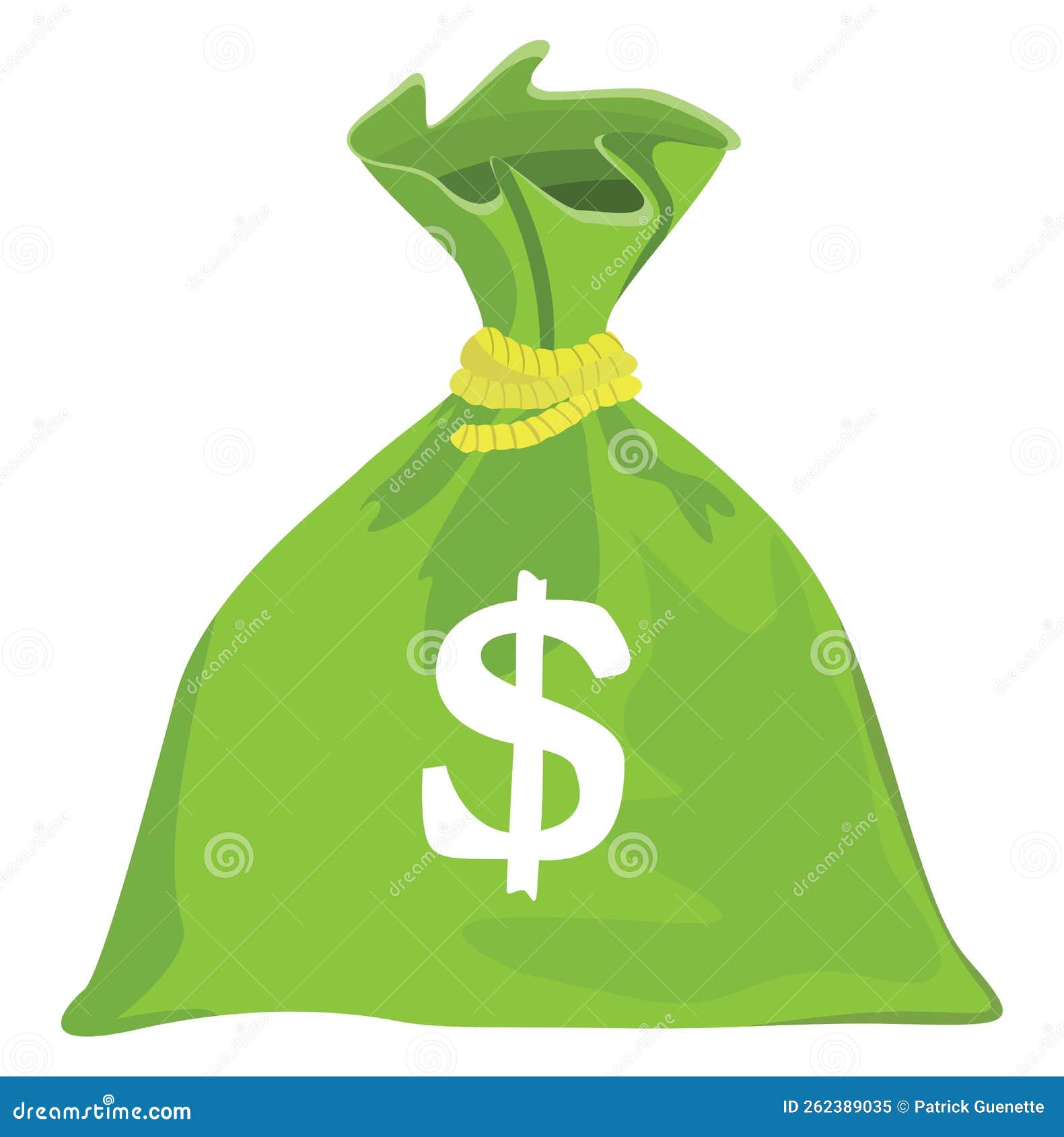 Green money bag, icon stock vector. Illustration of treasure - 262389035