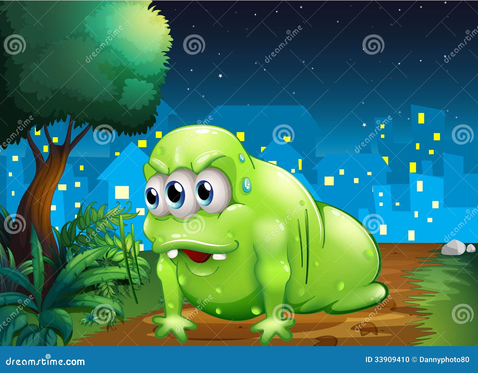 A Green Monster Crawling at the Ground in the City Stock Illustration ...