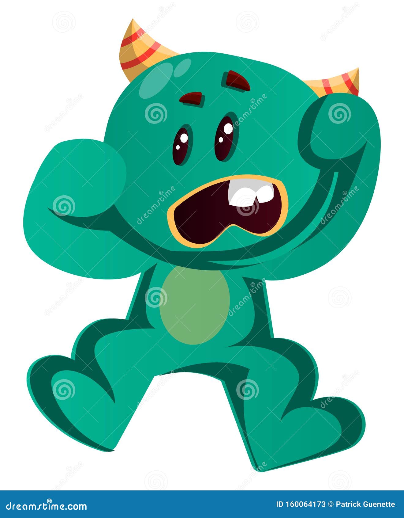 Green Monster is Surprised and Scared Vector Illustration Stock Vector ...
