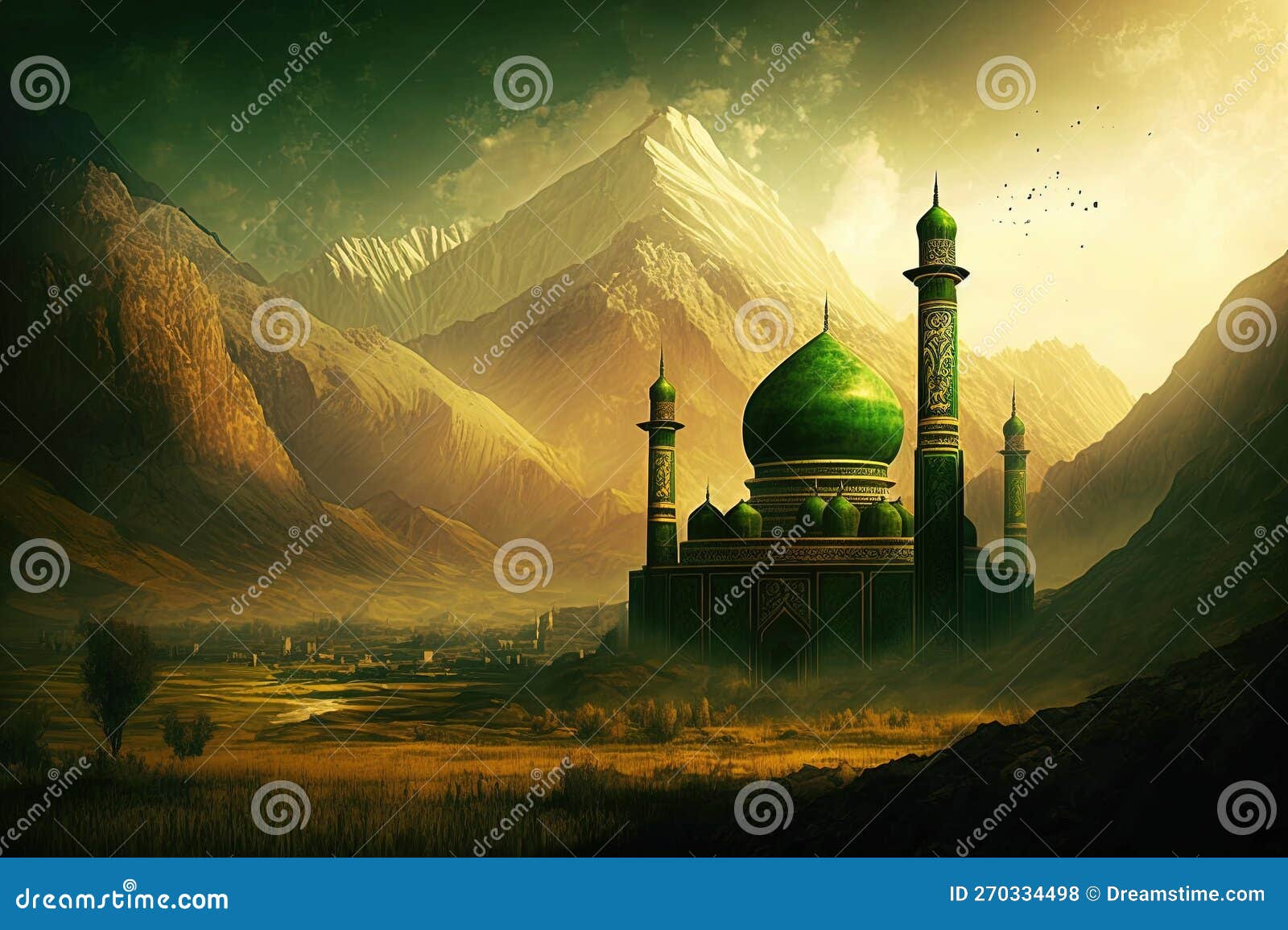 Green Mosque With Mountains In The Background Royalty-Free Stock Image ...