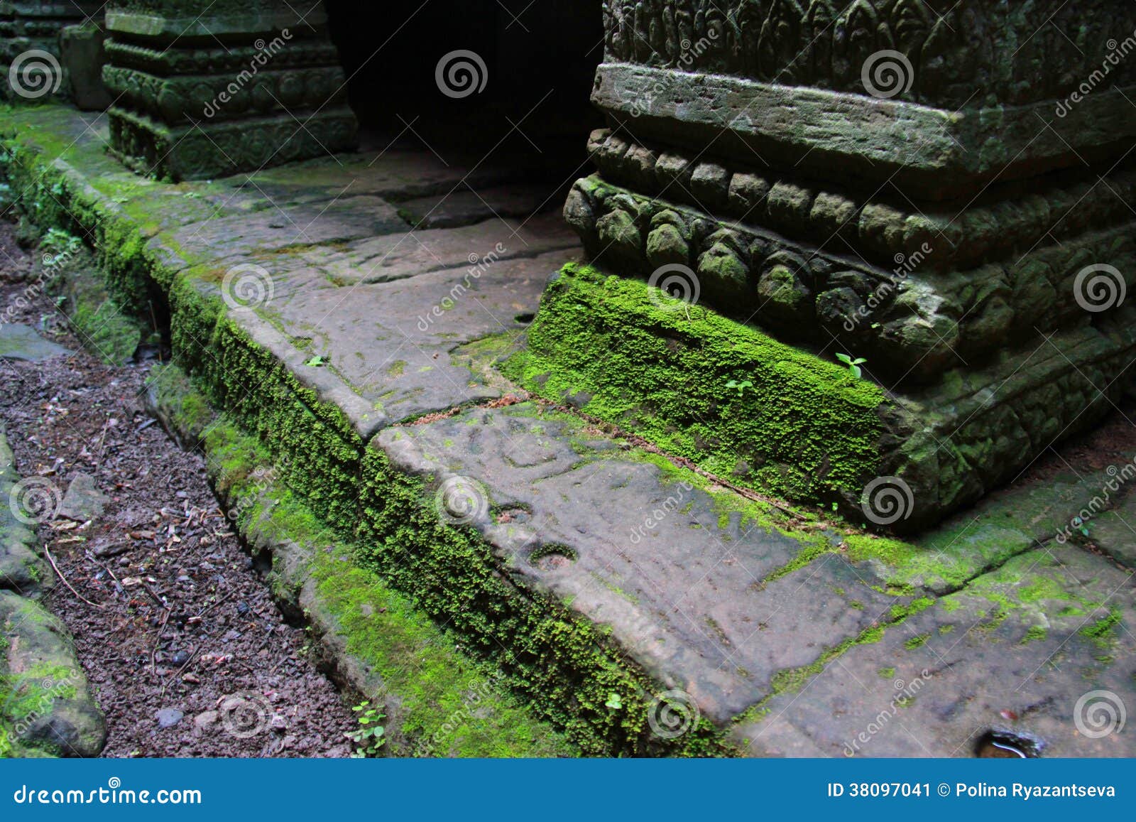 Green Moss at Ancient Stone Pillars Stock Image - Image of ancient ...