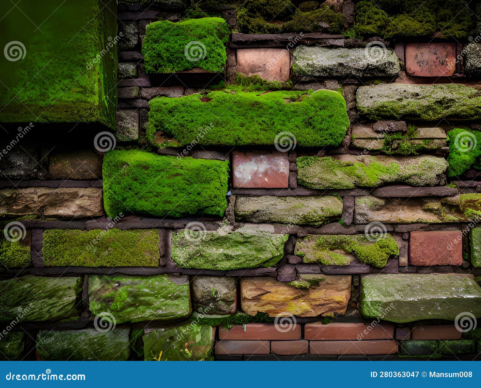 Green Moss on Brick Wall, Ai Generated Stock Illustration ...
