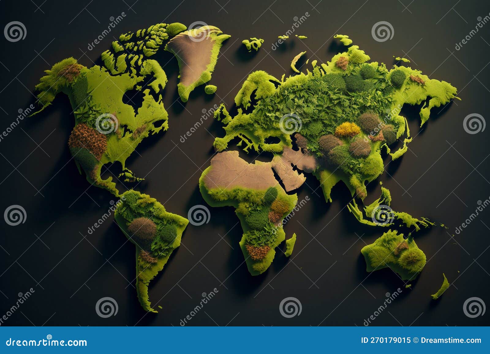 Green Moss Covered World Map, Geography Planet Illustration Generative ...