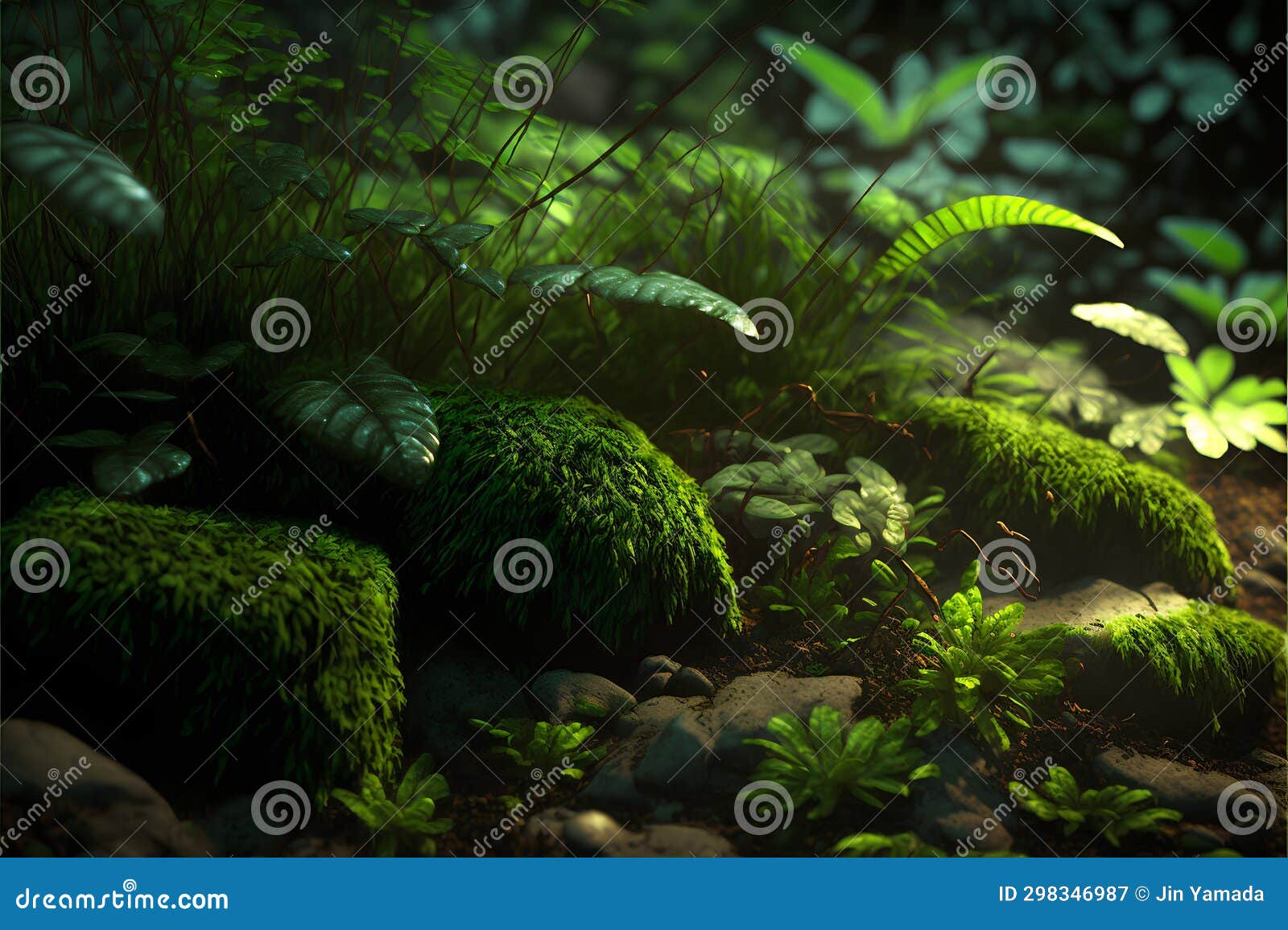 Green Moss and Ferns in the Forest. 3d Render Stock Illustration ...