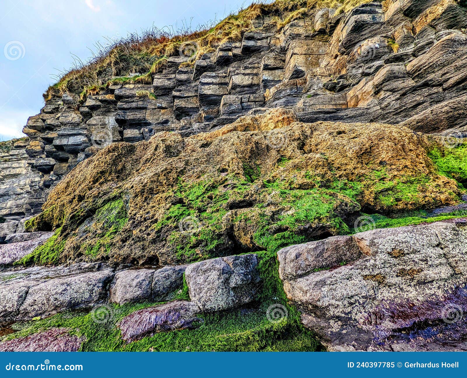 Green Moss on Rock Formation at the Ocean Stock Image - Image of grey ...