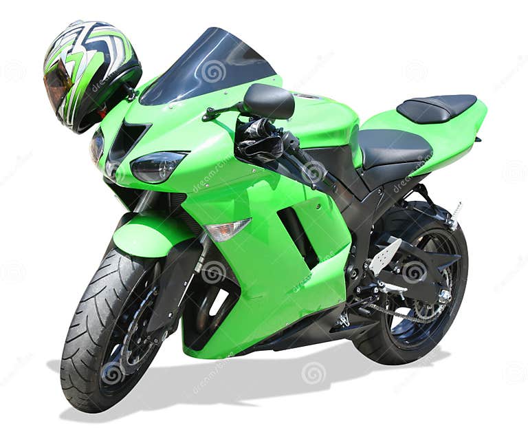 Green Motorcycle stock photo. Image of helmet, ride, isolated - 10713774